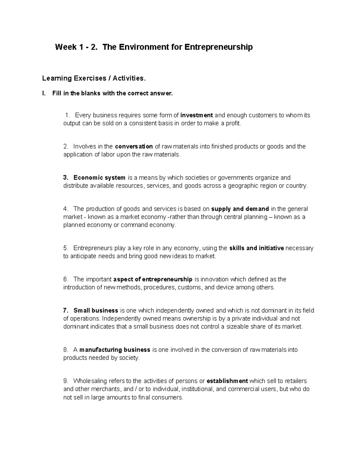 Entrepreneurship - ENTREPRENUERSHIP - Week 1 - 2. The Environment for ...