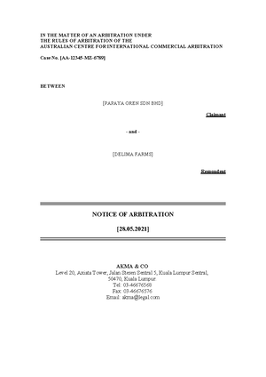 Sample- Notice-of-Arbitration - NOTICE OF ARBITRATION UNDER THE ...