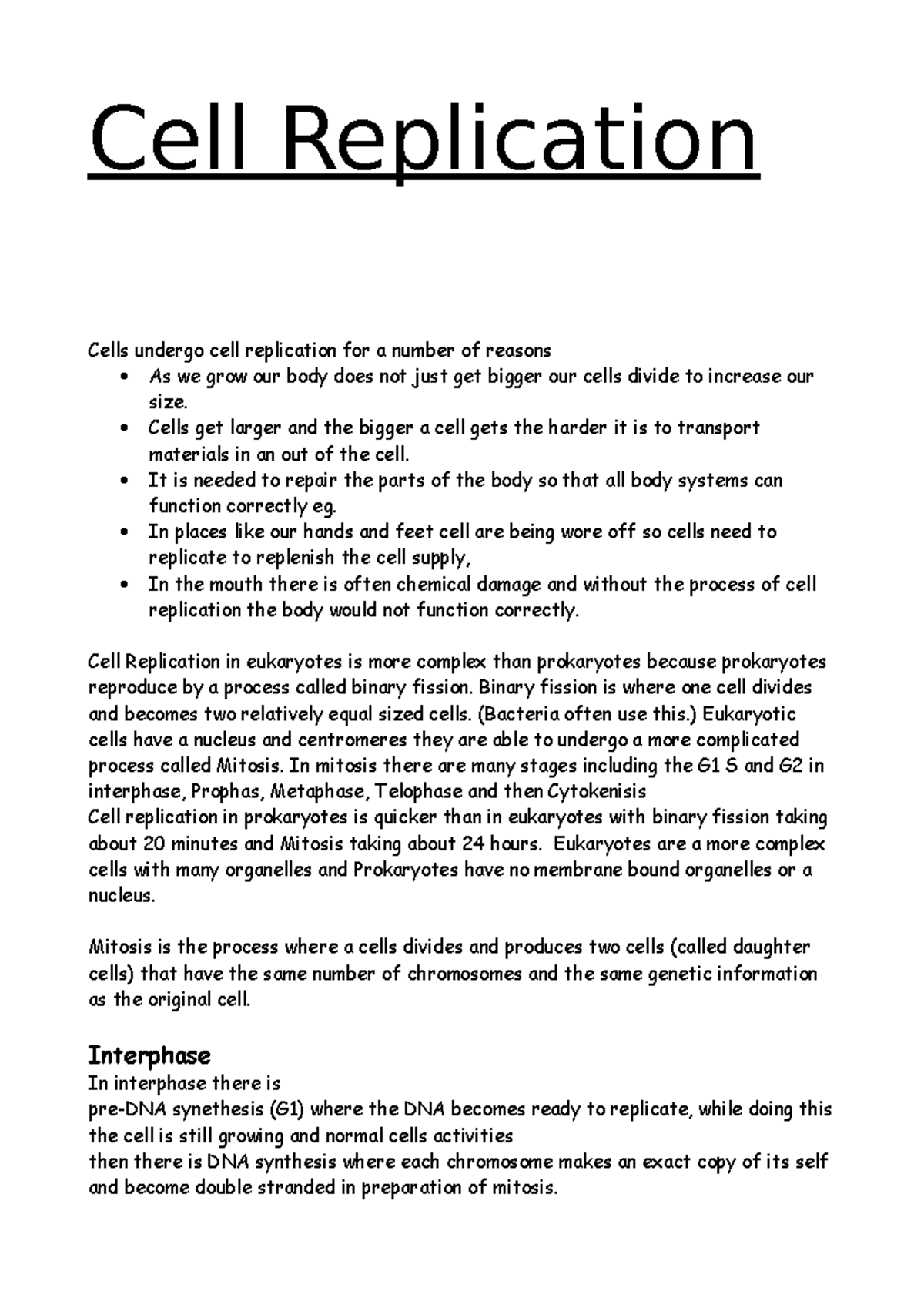 Cell replication - in eukaryotes - Cell Replication Cells undergo cell ...