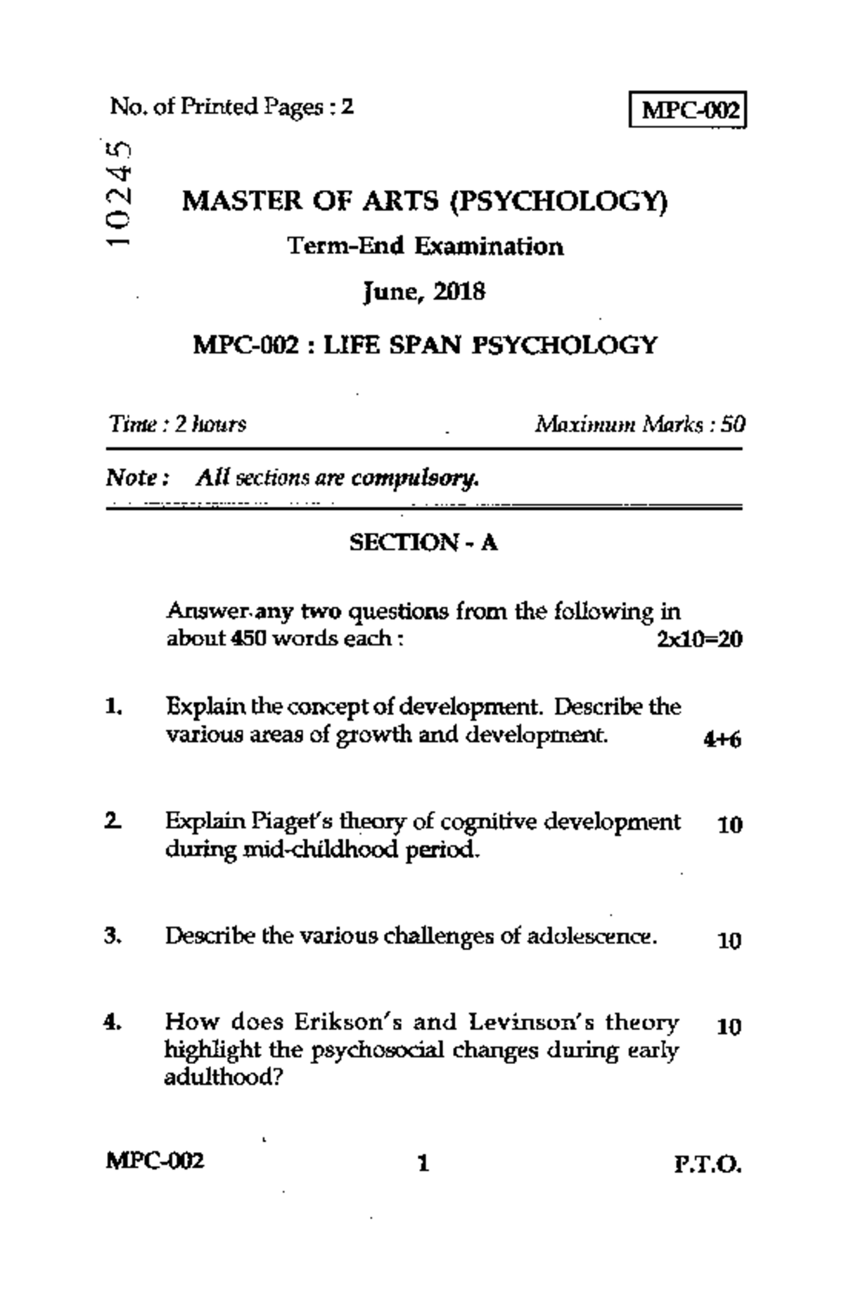 MPC-002 - this is a material used in IGNOU - No. of Printed Pages : 2 MPC- O MASTER OF ARTS ...