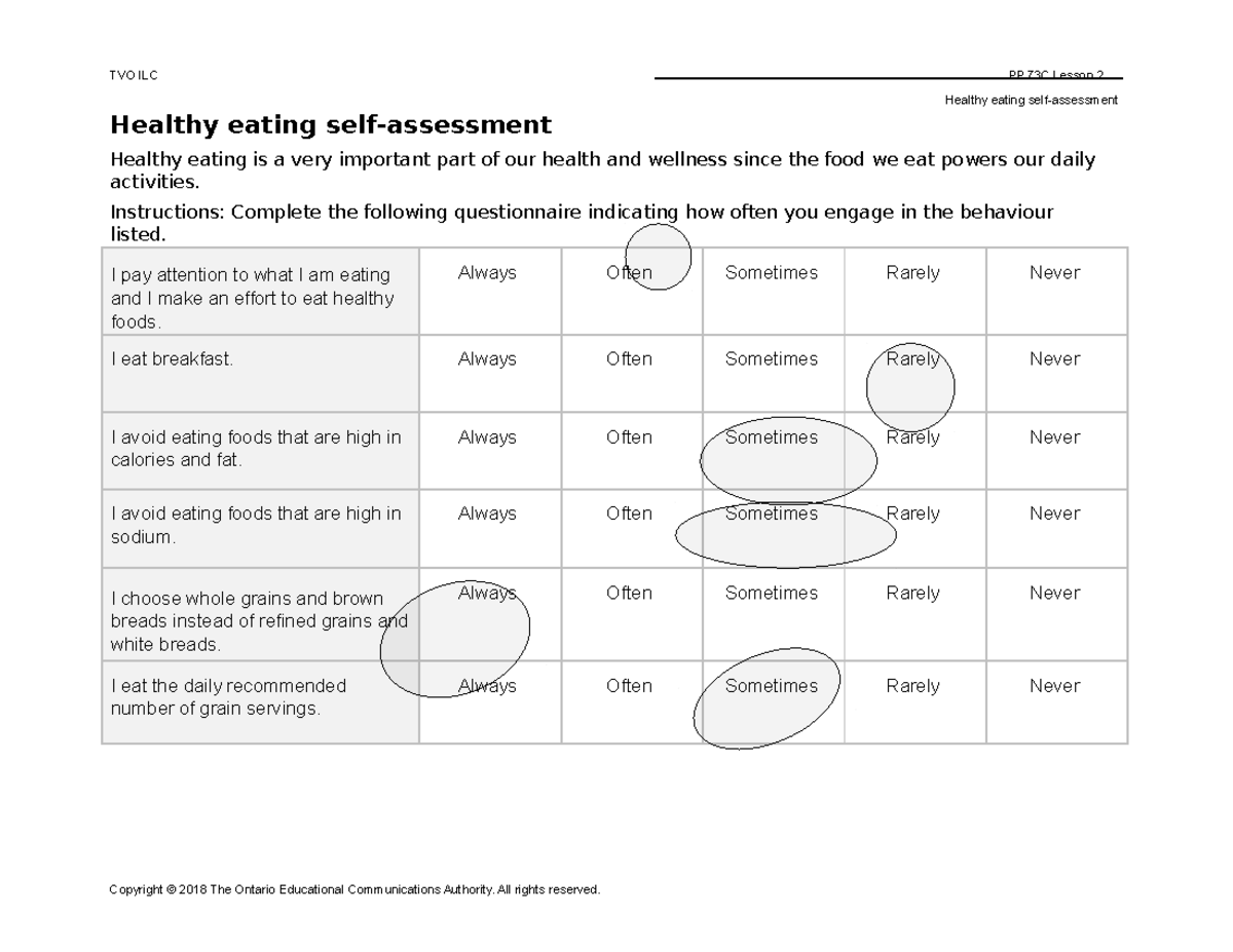 Healthy Eating Self-Assessment - Healthy eating self-assessment Healthy ...
