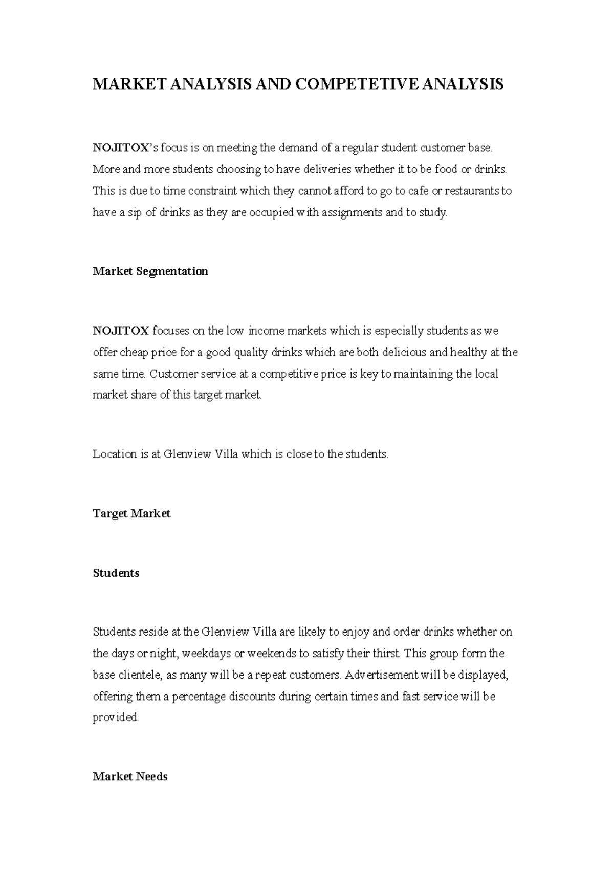 Nojitox - example of market and competitive analysis on starting ...