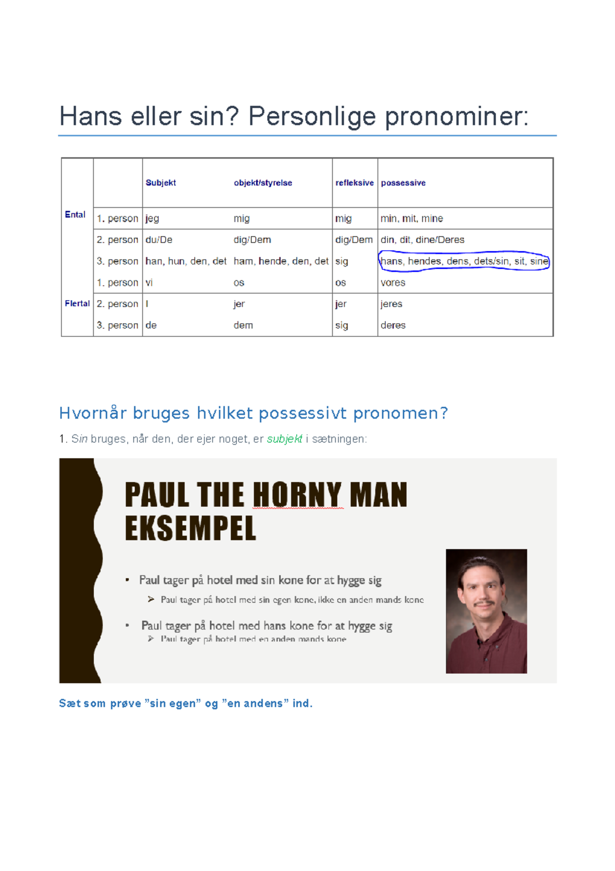 Personlige pronominer - Hans eller sin? Personlige pronominer: Hvornår ...