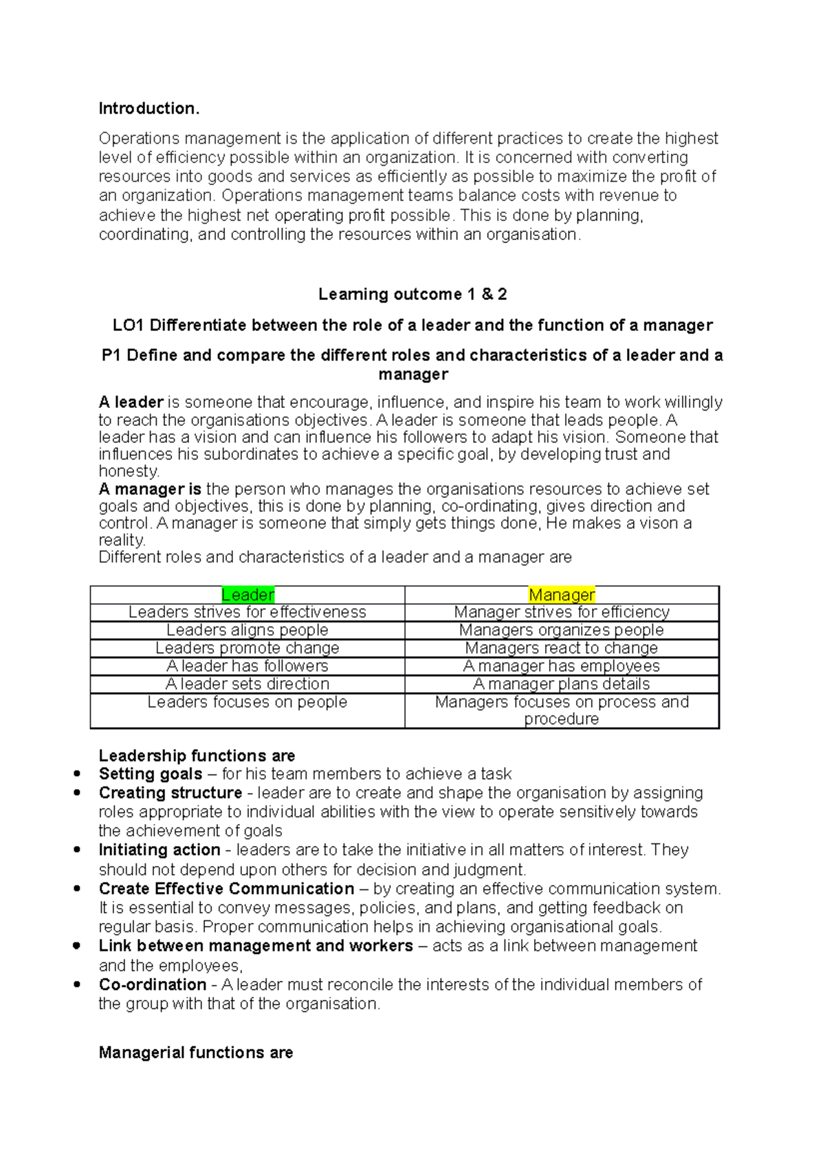 Introduction to unit 4 hnd - Introduction. Operations management is the ...