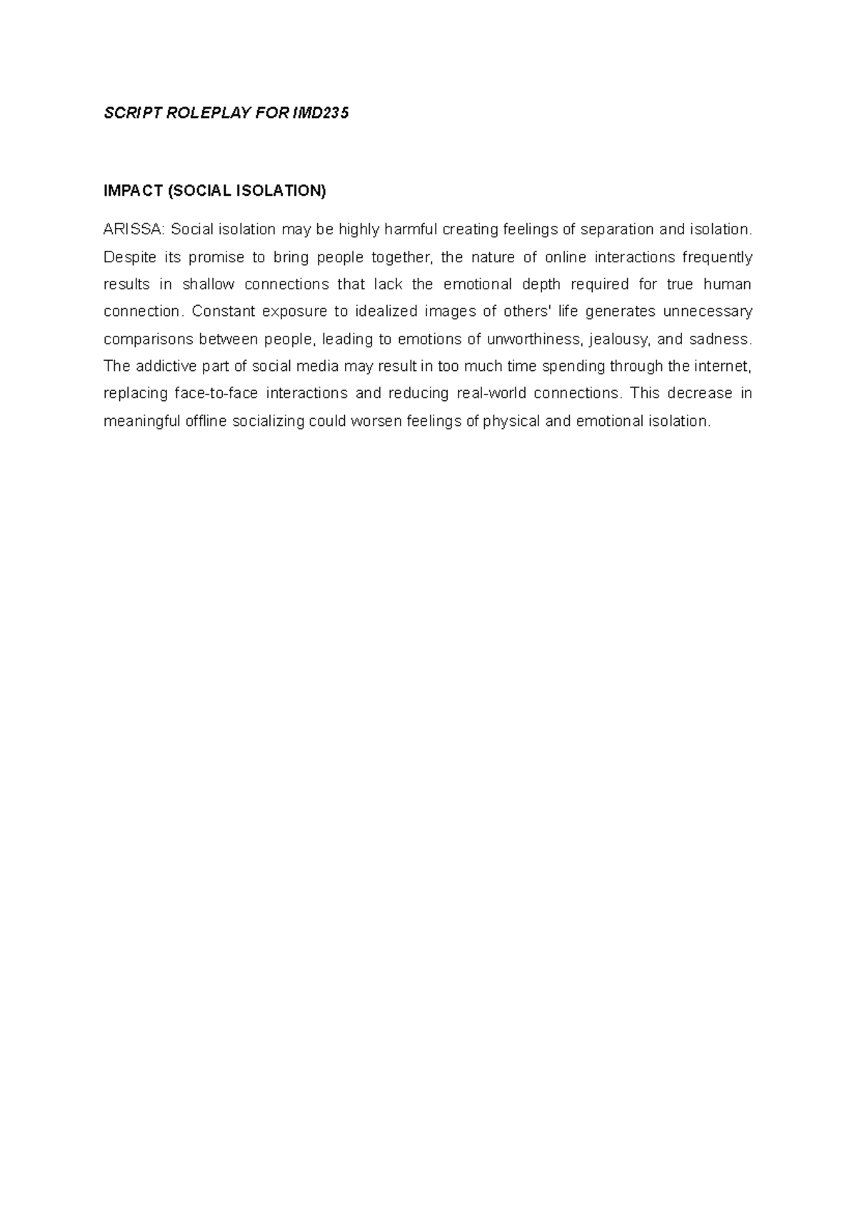 Script Roleplay FOR IMD235 - SCRIPT ROLEPLAY FOR IMD IMPACT (SOCIAL ...