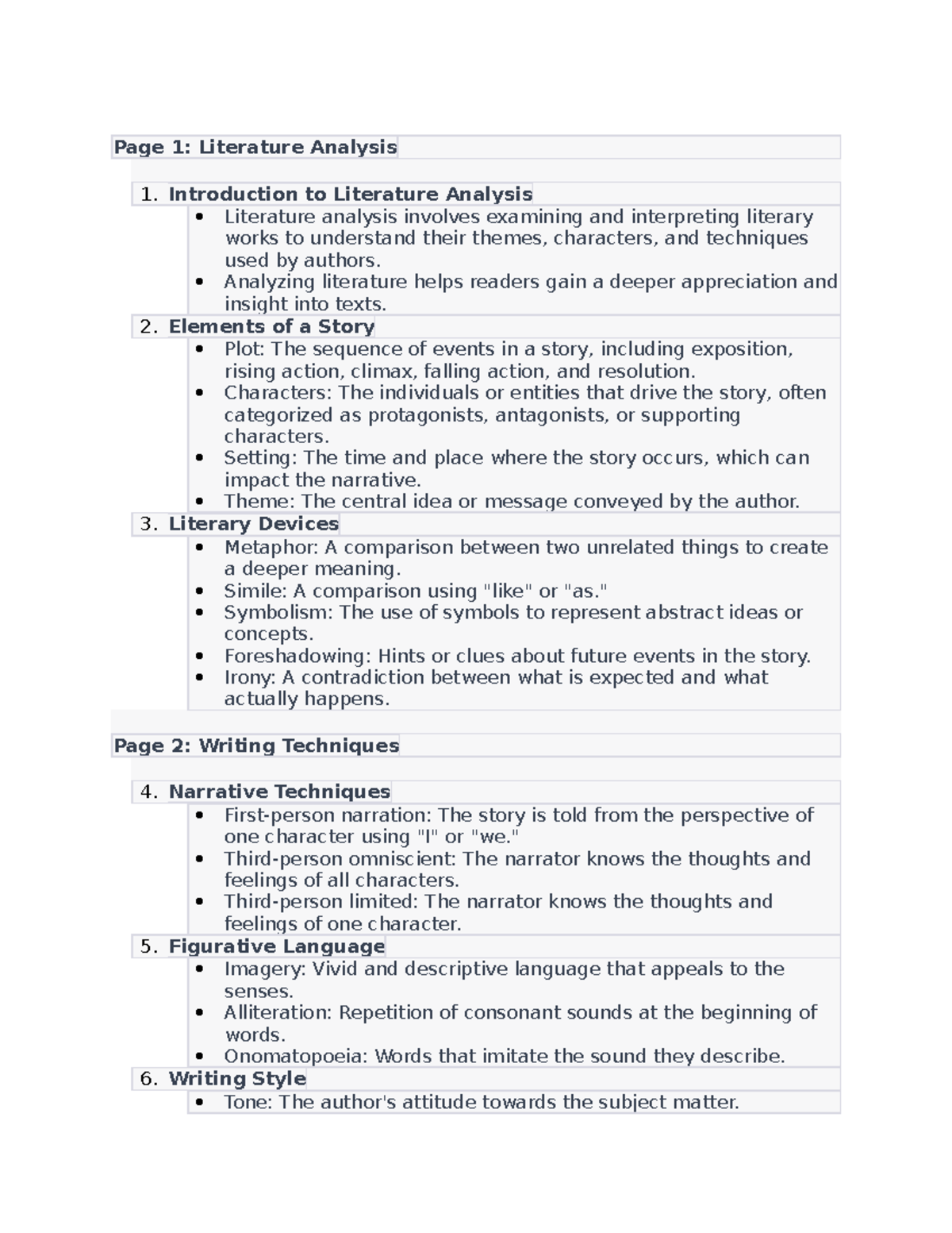 English Notes - Page 1: Literature Analysis Introduction to Literature ...
