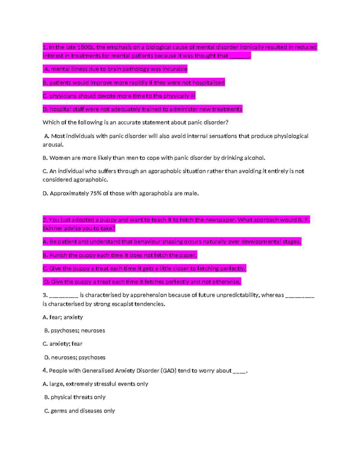 Bb test1 - Multiple choice questions for blackboard test 1 - In the ...