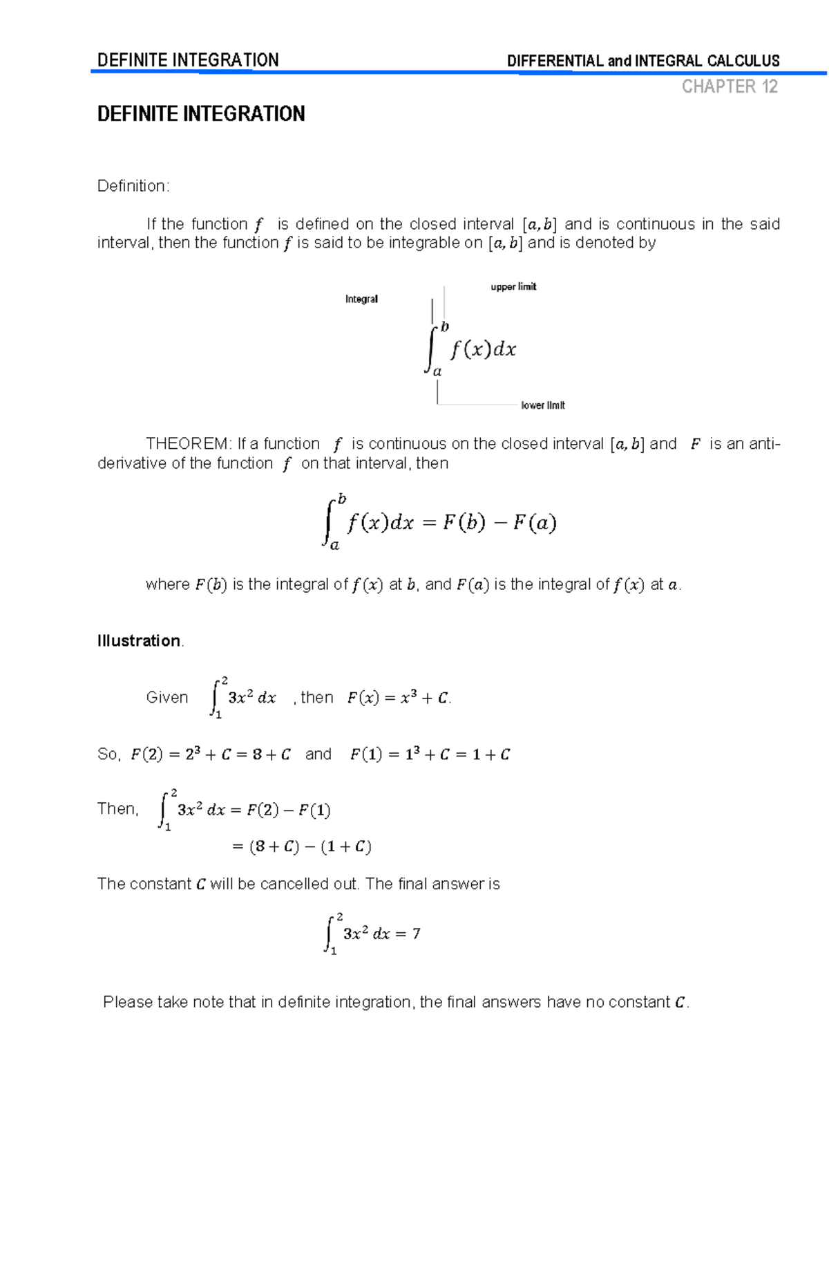12-Definite-Integration - DEFINITE INTEGRATION DIFFERENTIAL and ...