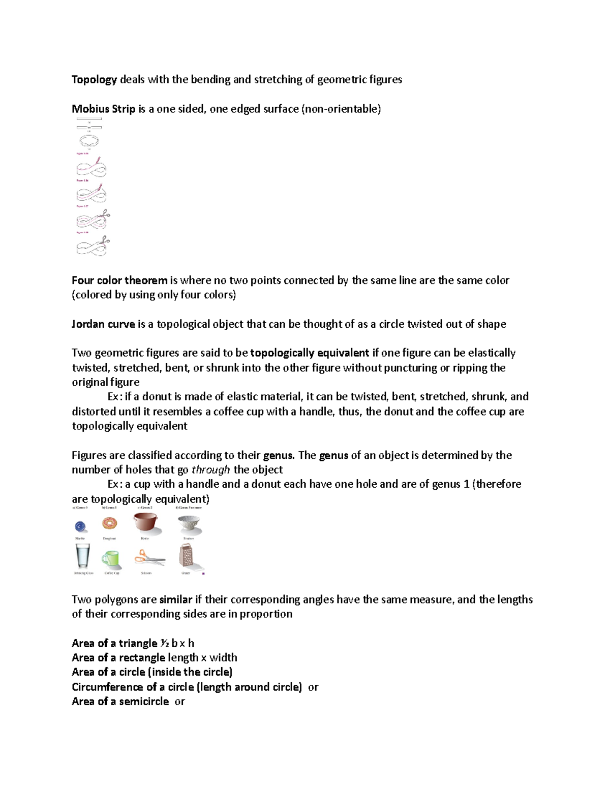 Math exam 2 notes - Topology deals with the bending and stretching of ...