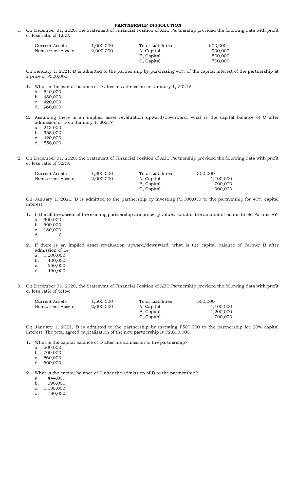 Partnership- Dissolution-1 - PARTNERSHIP DISSOLUTION On December 31 ...