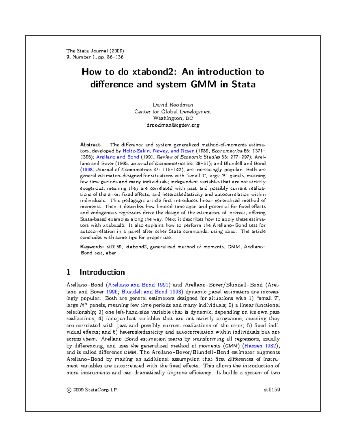 How to do Xtabond 2 An Introduction to Difference and System GMM in Stata - The Stata Journal ...