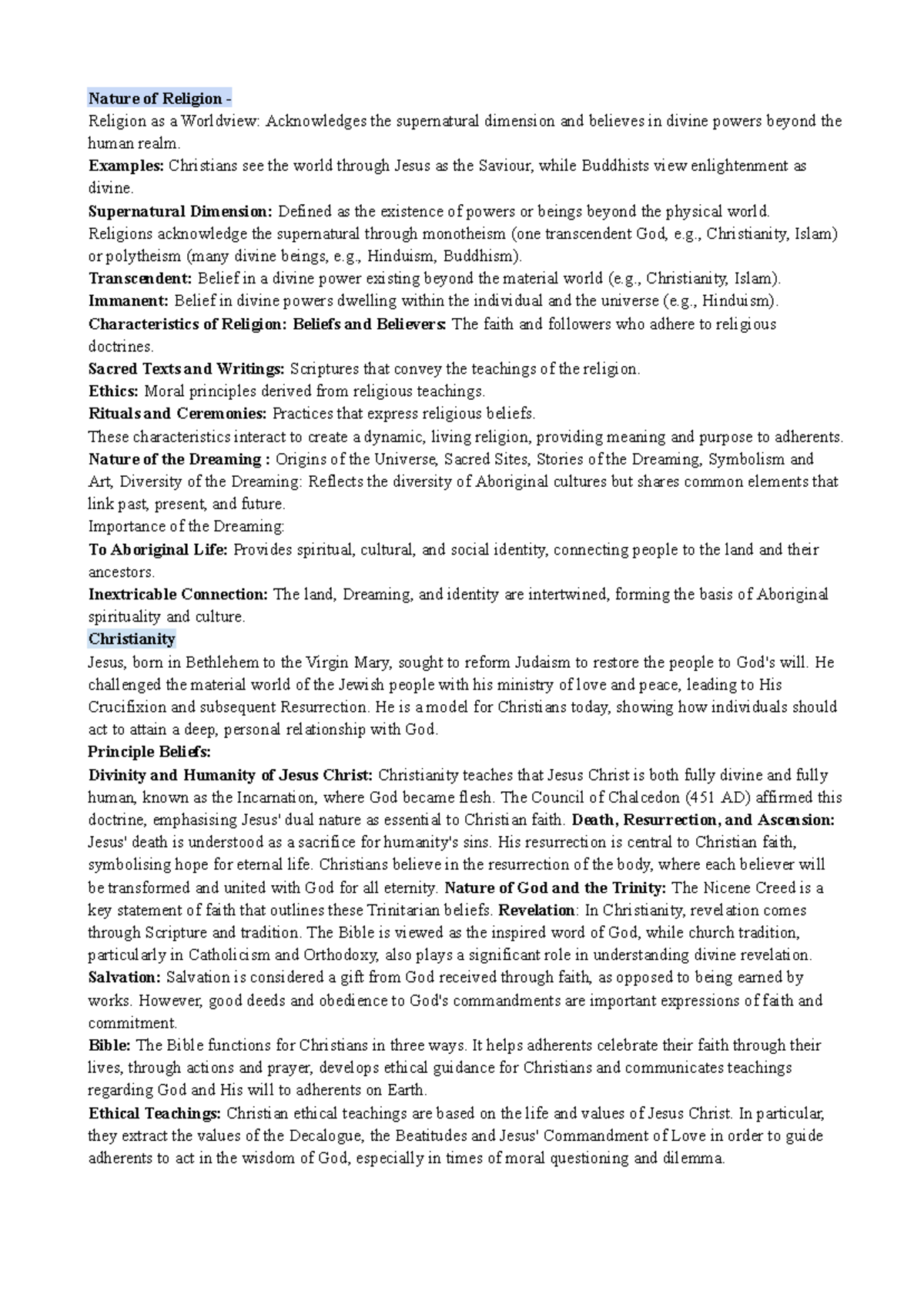 SOR 1 Condensed Notes - Nature of Religion - Religion as a Worldview ...