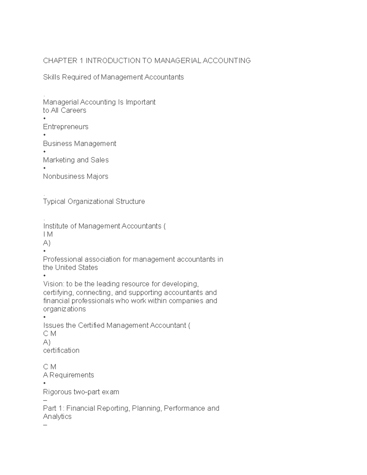 Chapter 1 Introduction to Managerial Accounting - CHAPTER 1 ...