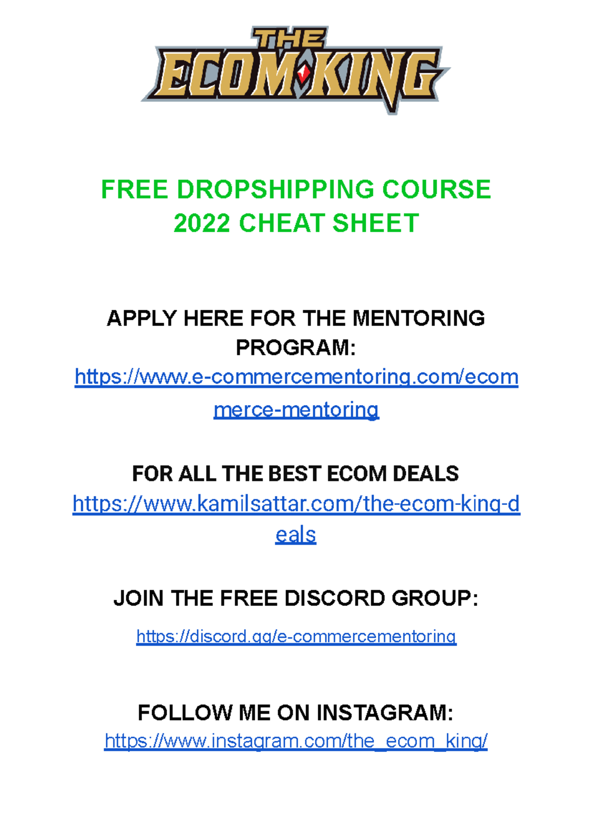 FREE Dropshipping Course 2022 Cheat Sheet - FREE DROPSHIPPING COURSE ...