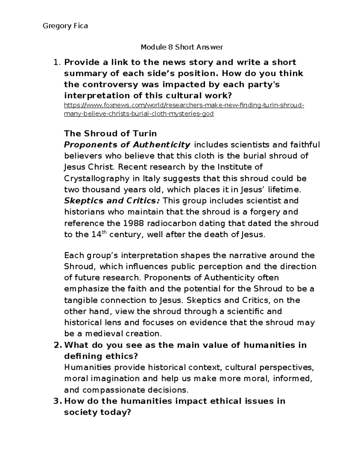 Module 8Short Answer Greg Fica - Gregory Fica Module 8 Short Answer 1 ...