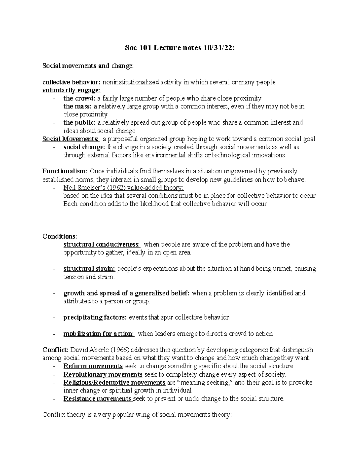 Soc 101 Lecture notes Social movements and change - Soc 101 Lecture ...