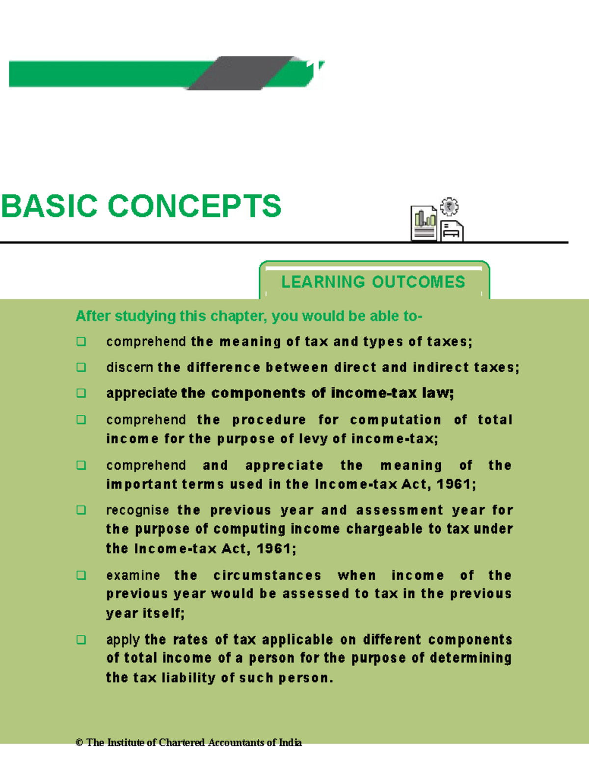Basic Concepts OF Income TAX ACT - 1 BASIC CONCEPTS LEARNING OUTCOMES ...