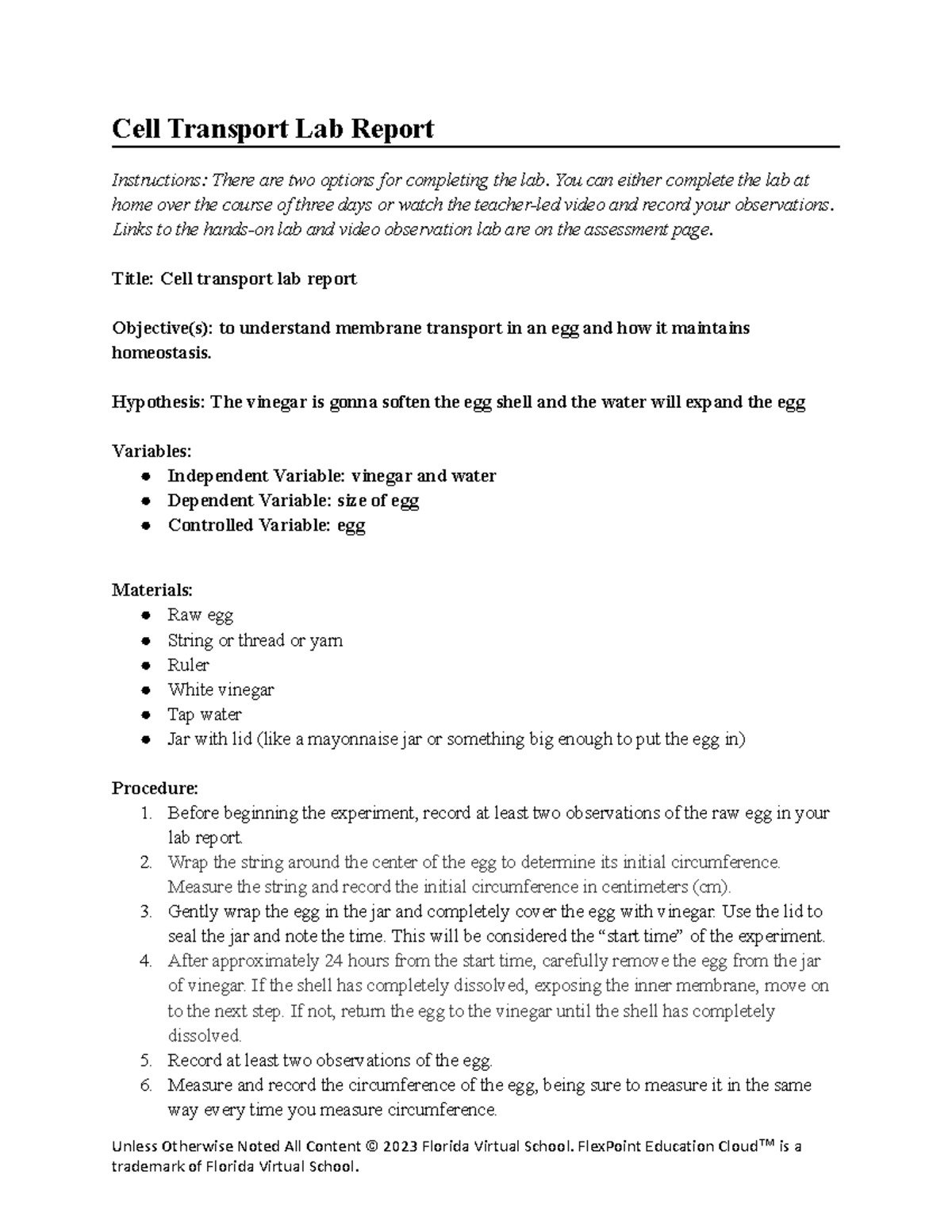 02 04 cell transport lab report - Cell Transport Lab Report ...