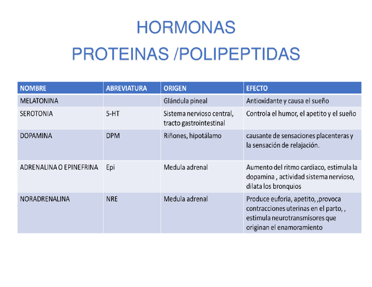Cuadro hormanas - hormonas - bioquimica - HORMONAS PROTEINAS ...