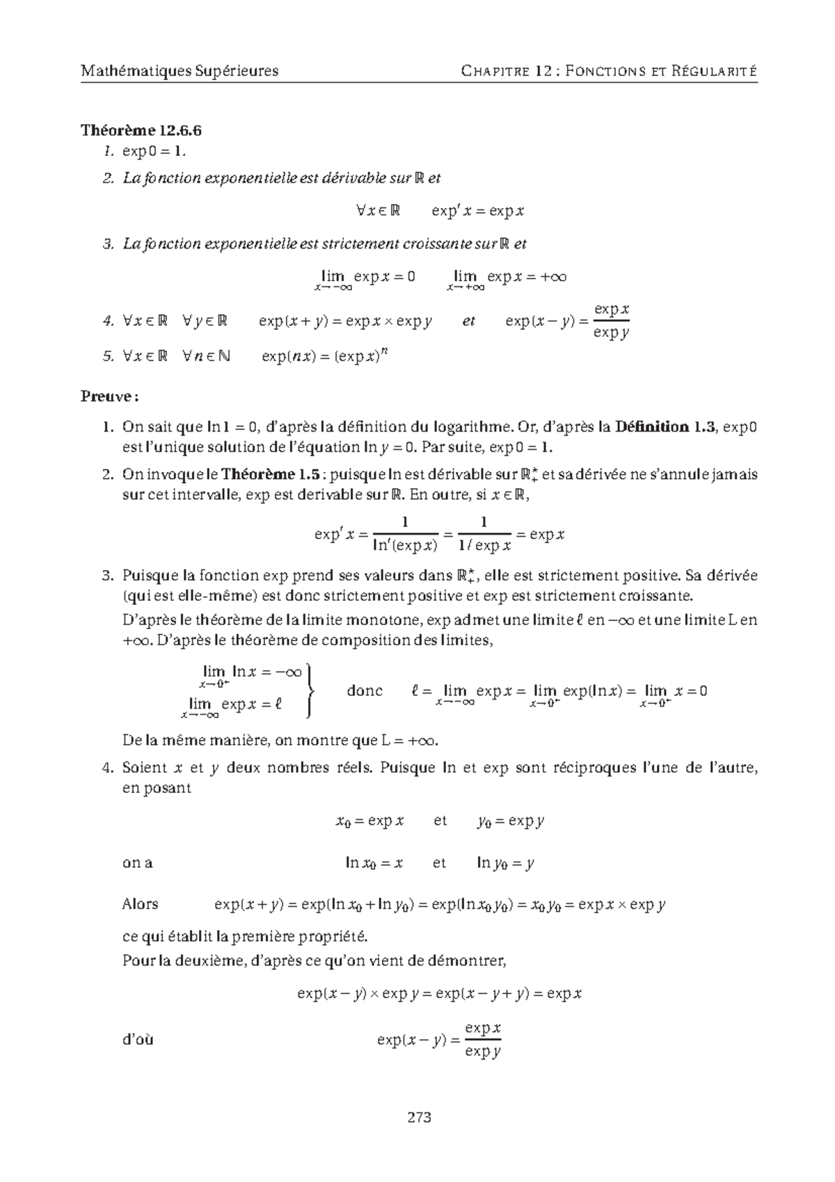 Cours-69-Mathematique - Théorème 12. 1. exp 0 = 1. 2. La fonction ...