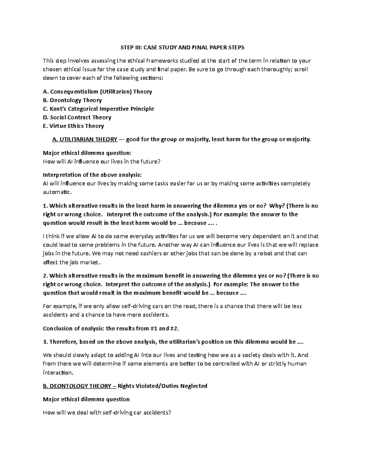 CASE Study AND Final Paper STEP 3 - STEP III: CASE STUDY AND FINAL ...