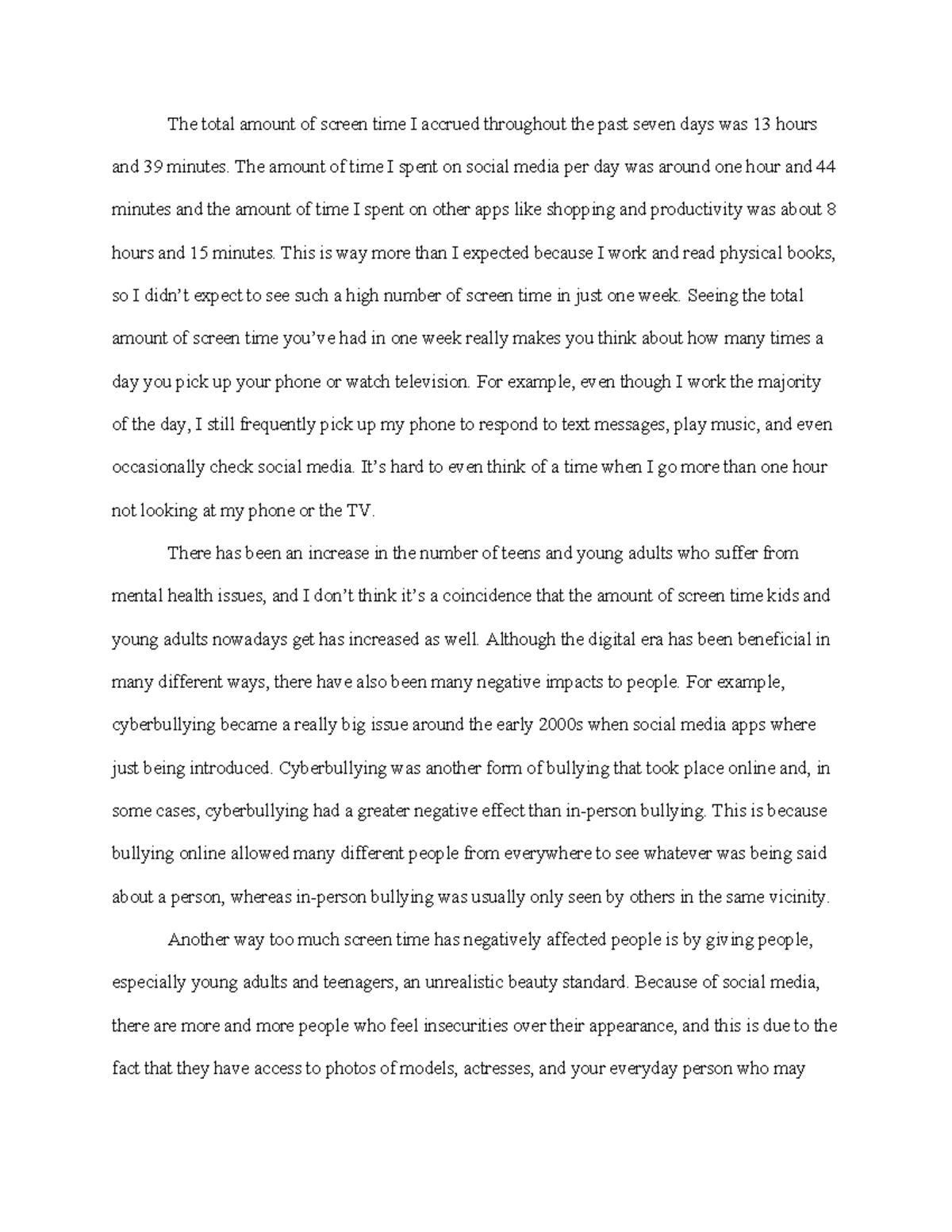 How does screen time affect our mental health reflection paper - The ...