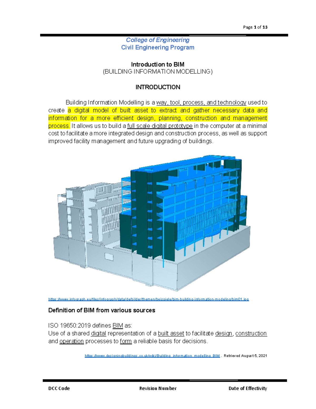 BIM Notes-1 - Lecture Notes - College of Engineering Civil Engineering ...