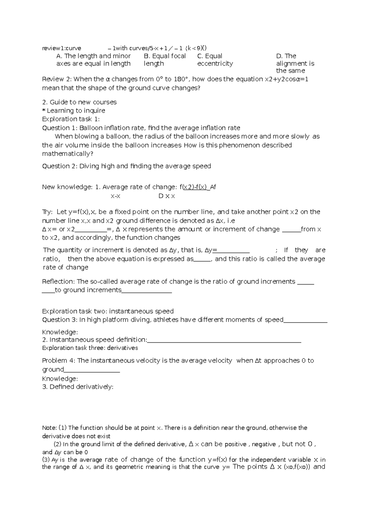 Review - Knowledge points summarized with alumni - review1:curve ＝1with ...
