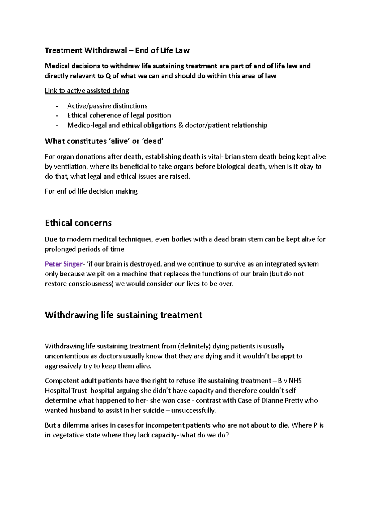 Treatment Withdrawal End of Life Law - Studocu