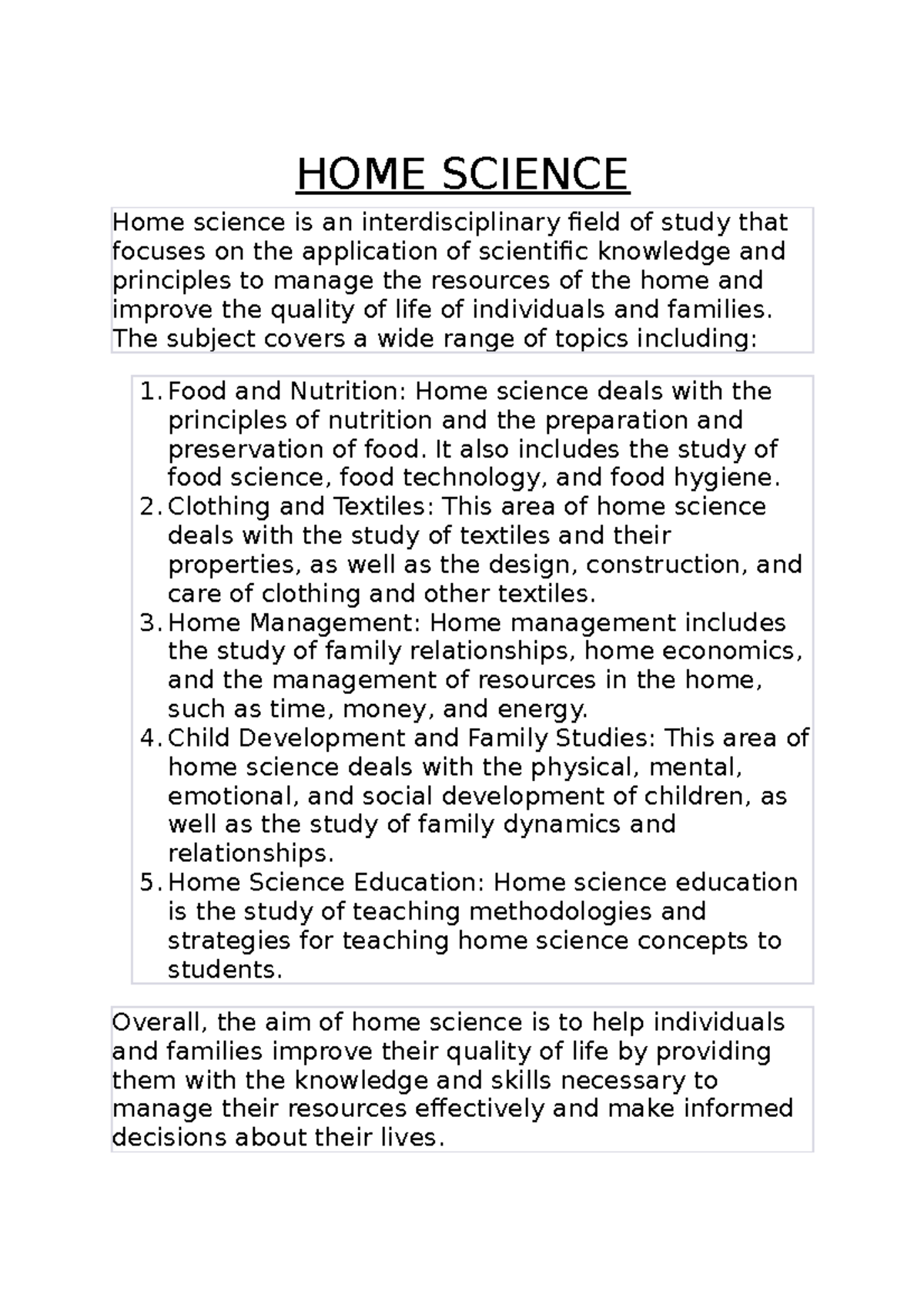 HOME Science - HOME SCIENCE Home science is an interdisciplinary field ...