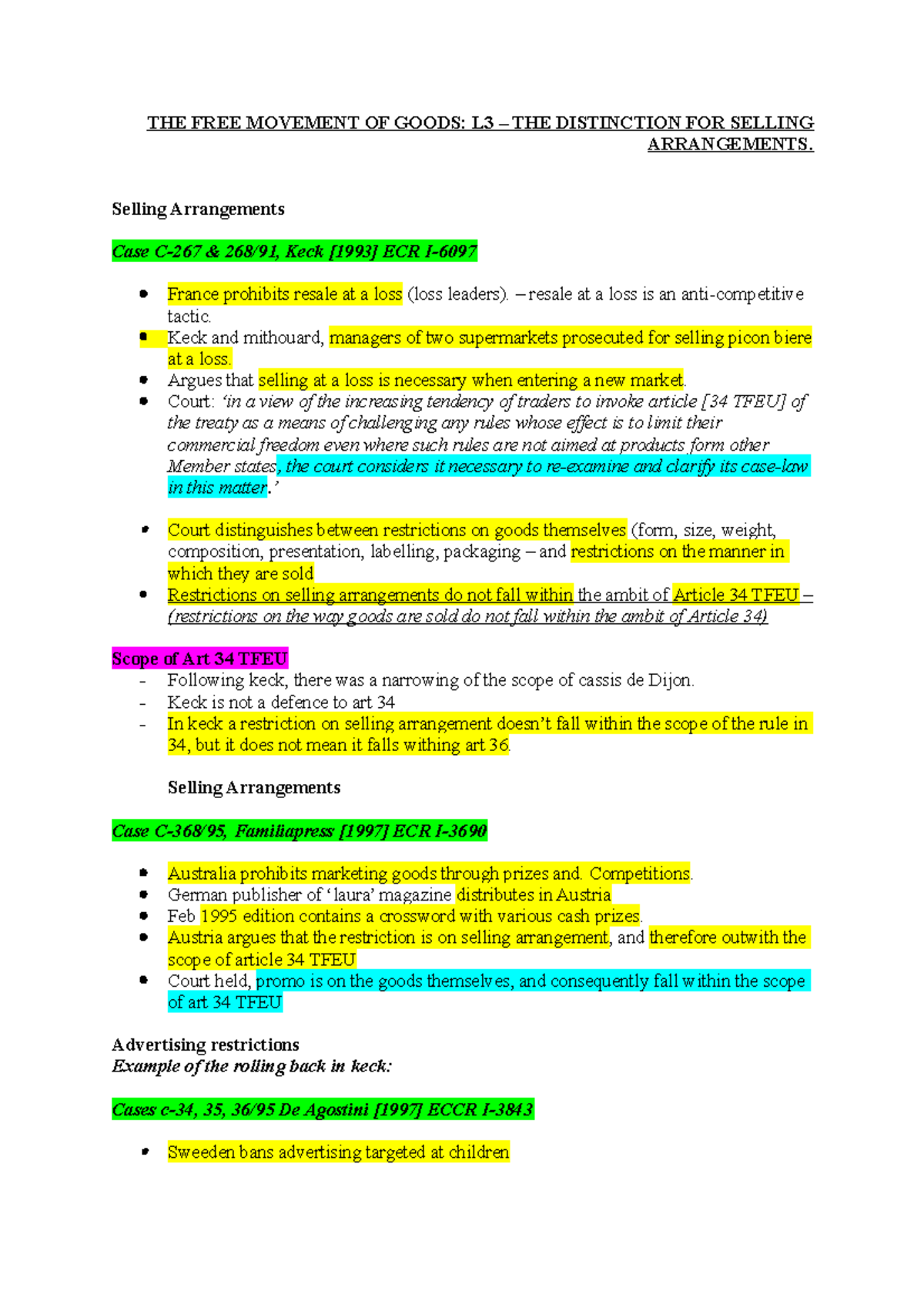 Week6 Free movement of goods lecture - THE FREE MOVEMENT OF GOODS: L3 ...