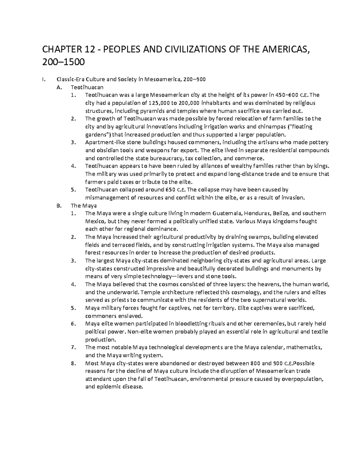 Ch12 outline - no. - CHAPTER 12 - PEOPLES AND CIVILIZATIONS OF THE ...