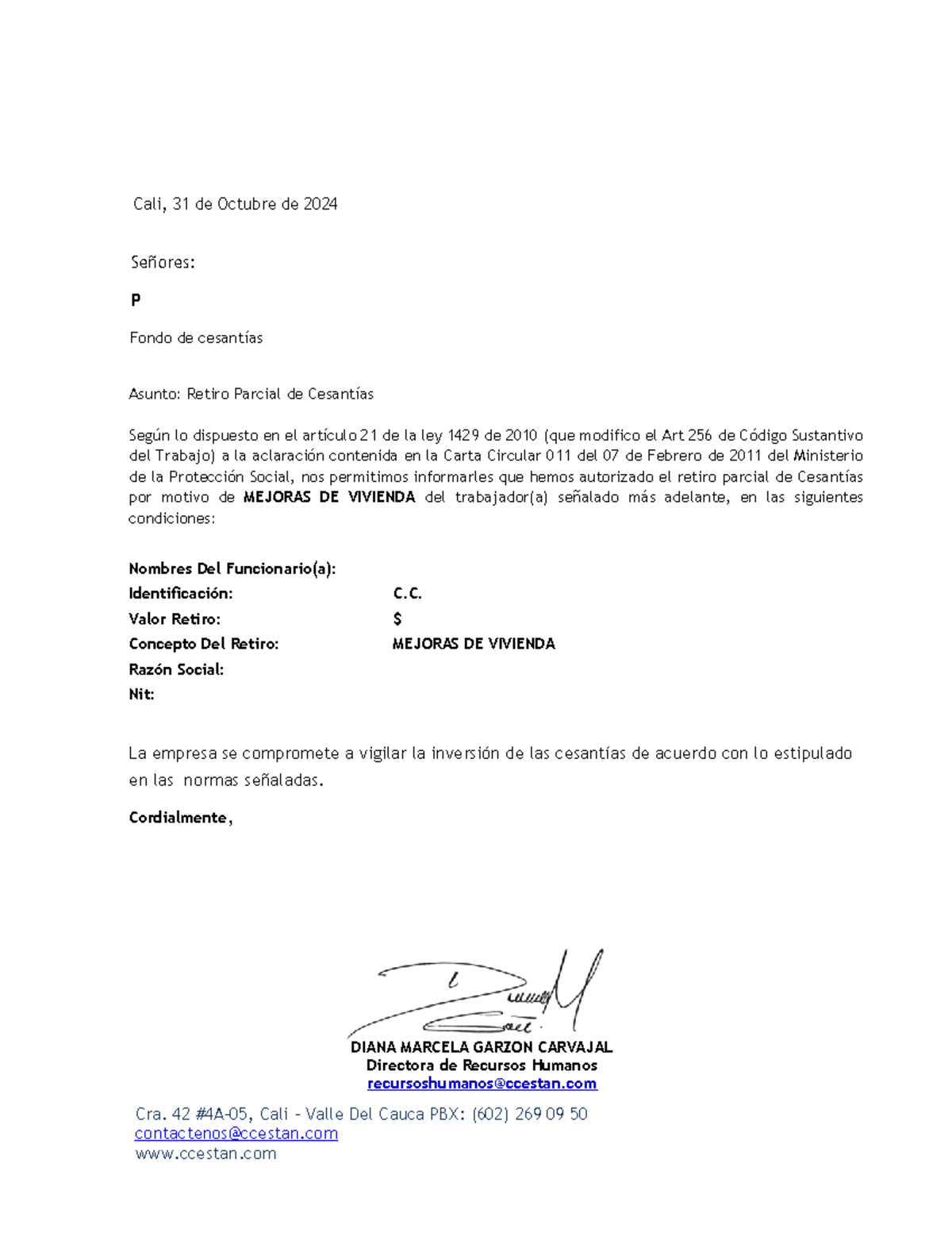 03CALI - CALIOPERACIONLOGISTICA - Cali, 31 de Octubre de 2024 Señores ...