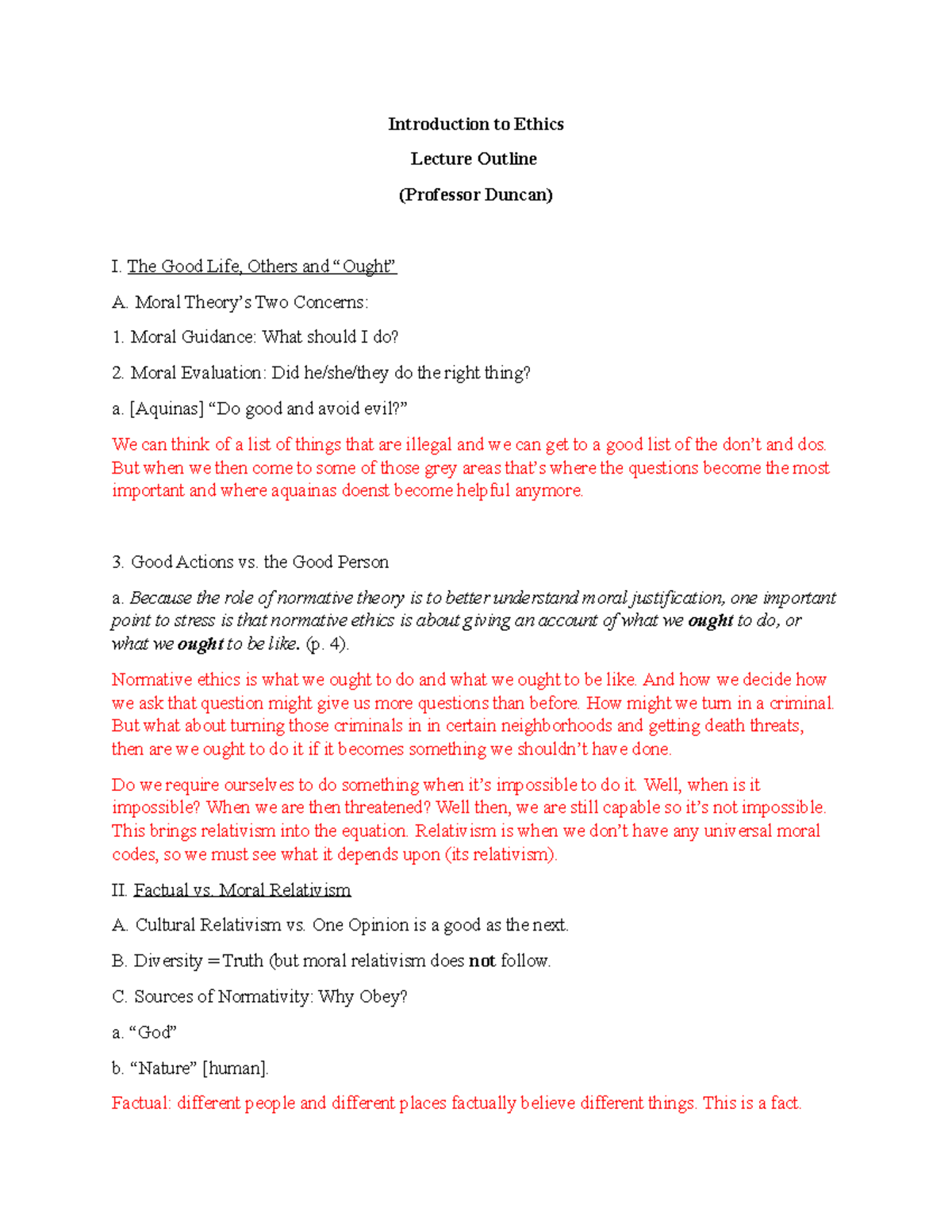 Introduction To Ethics Lecture Outline Introduction To Ethics Lecture Outline Professor