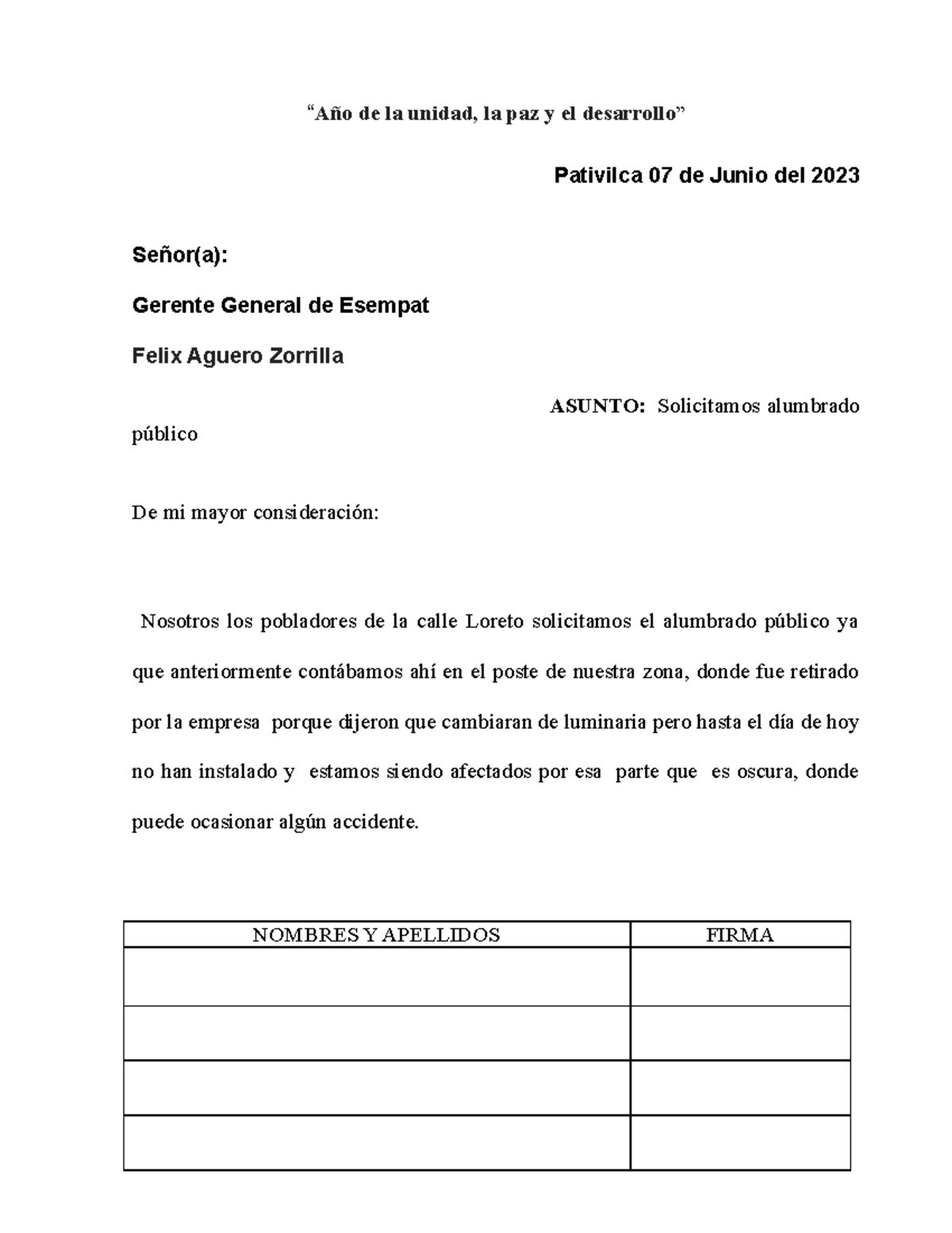Solicitud - ghfjg - “Año de la unidad, la paz y el desarrollo ...