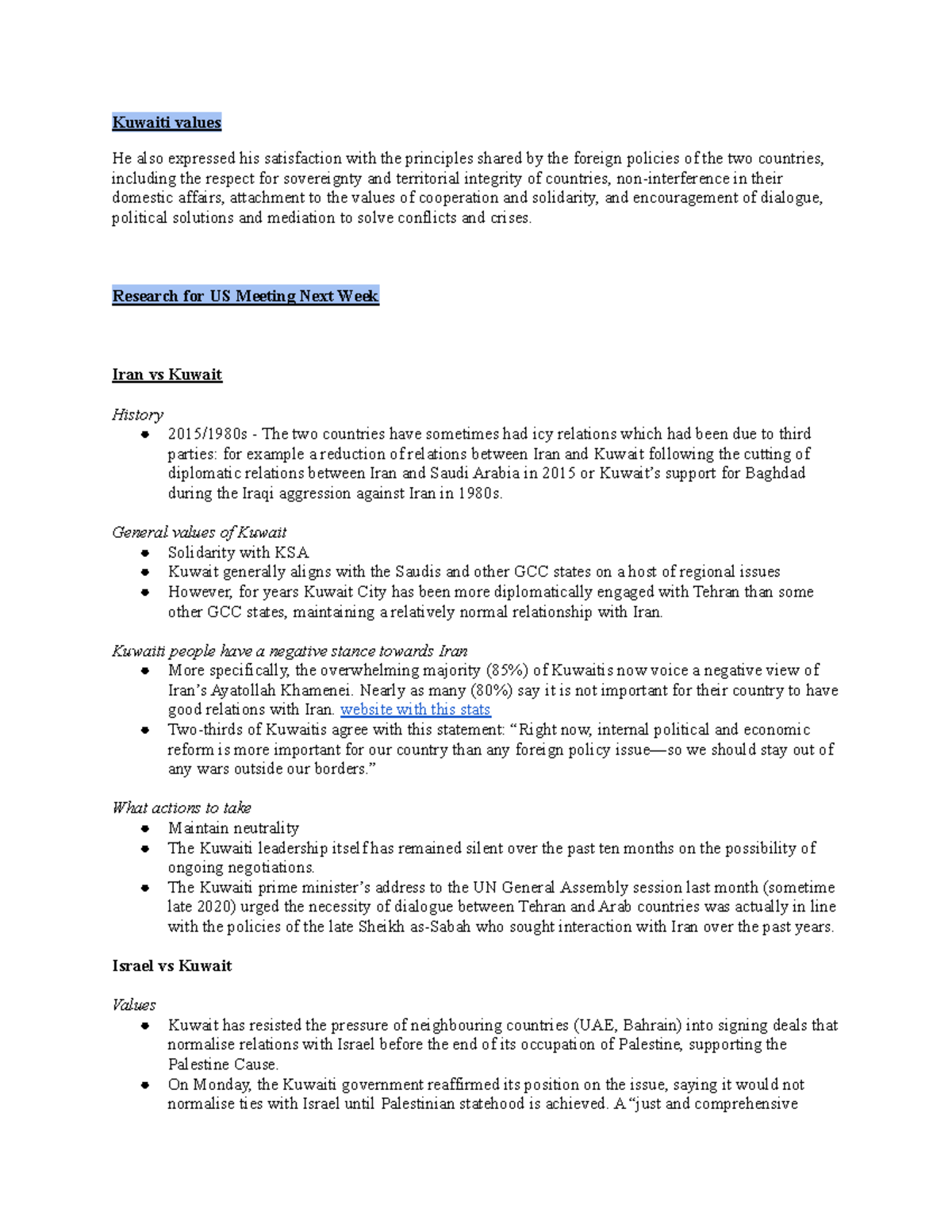 Simulation - Research During Sim - Kuwaiti values He also expressed his ...
