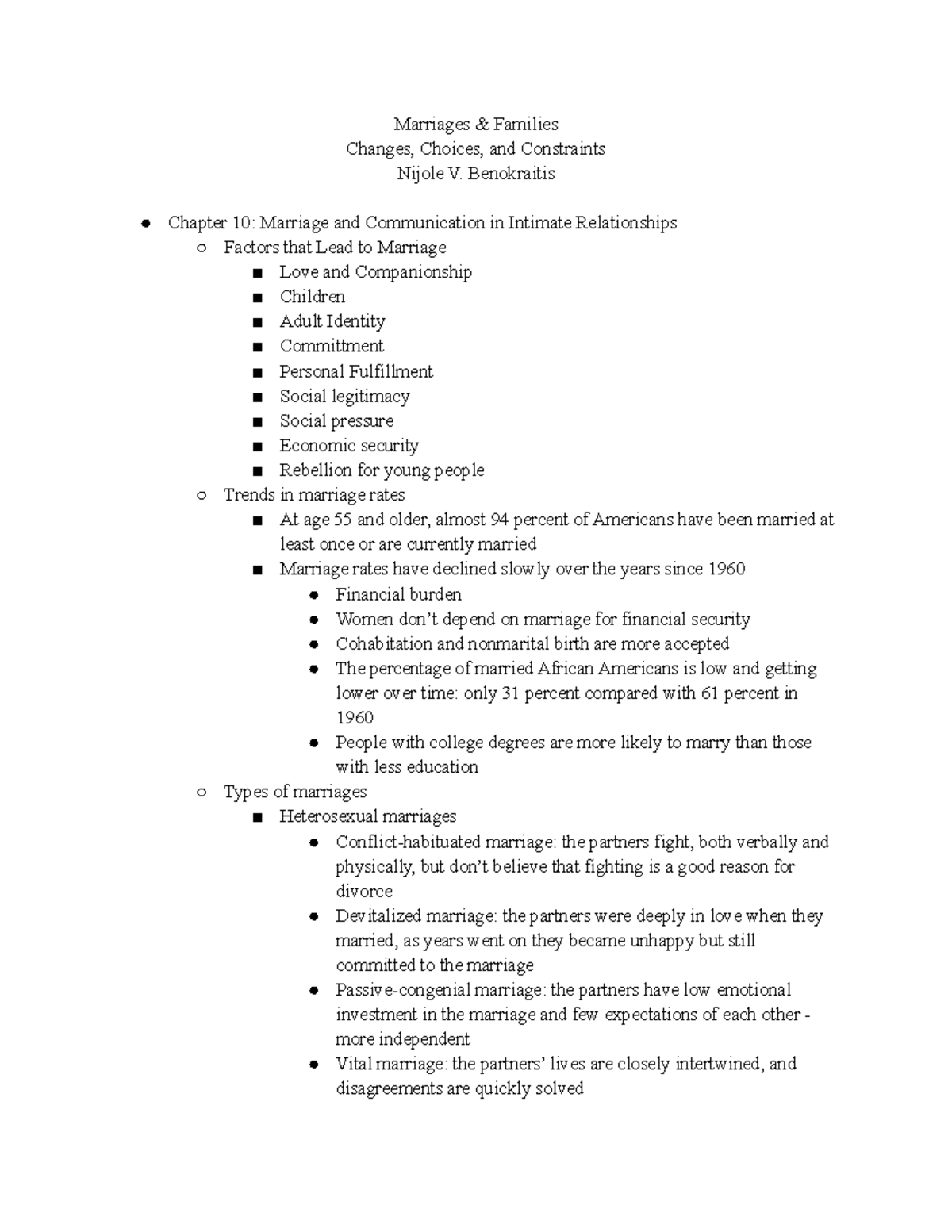 Chapter 10 Notes Sociology of the Family - Marriages & Families Changes ...