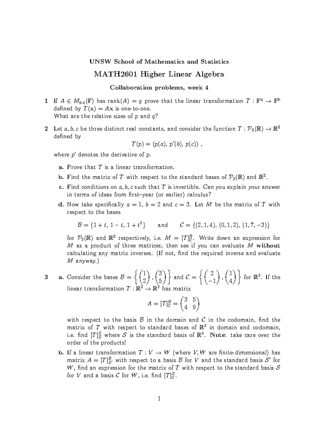 MATH2601 Collaborate 04 - UNSW School of Mathematics and Statistics MATH2601 Higher Linear ...