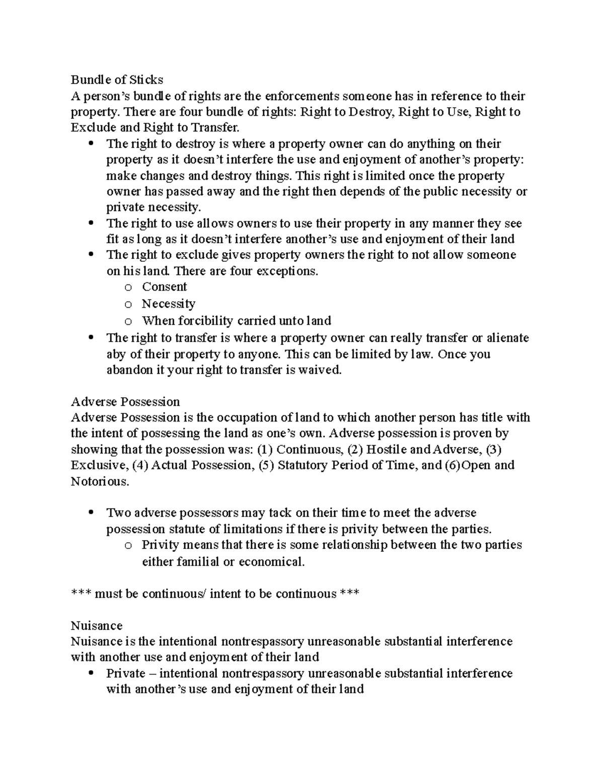 Midterm Outline - Bundle of Sticks A person’s bundle of rights are the ...