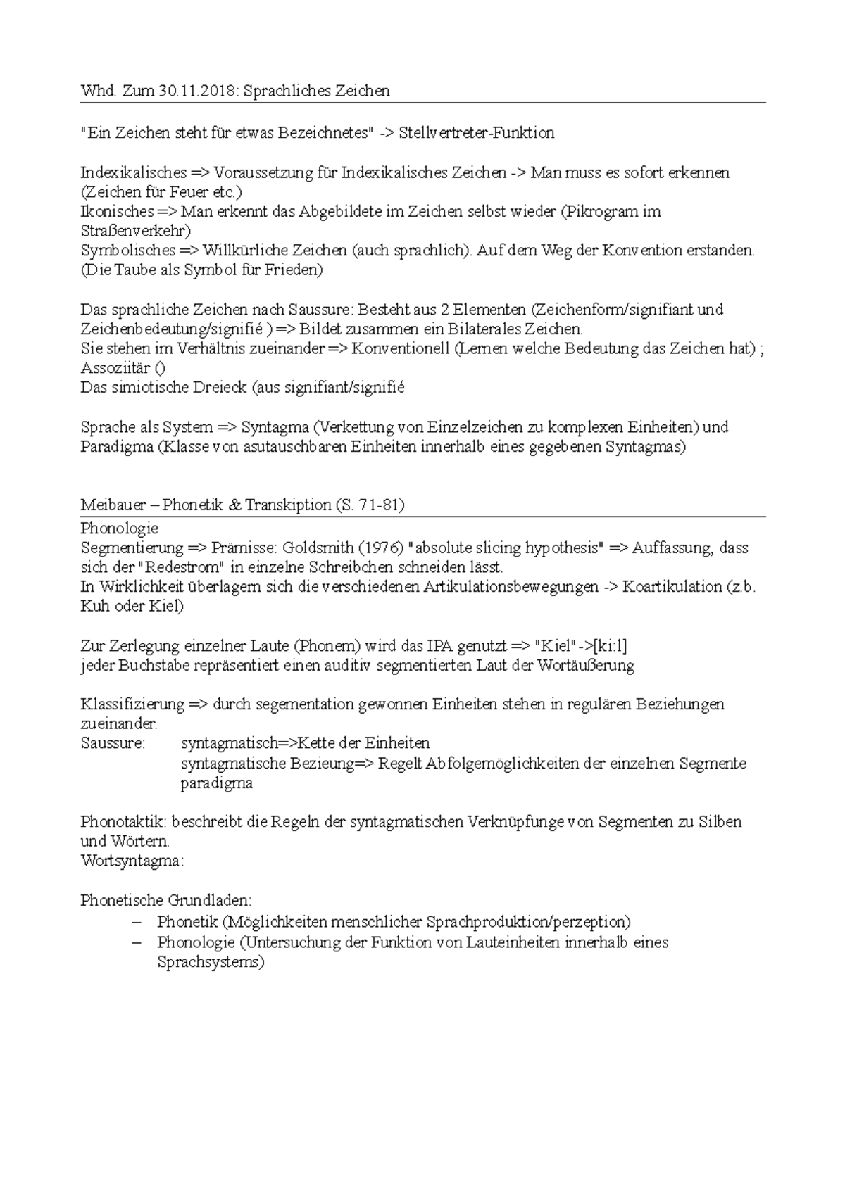 Mitschrift - Grundlagen der Sprachwissenschaft - Whd. Zum 30.11 ...
