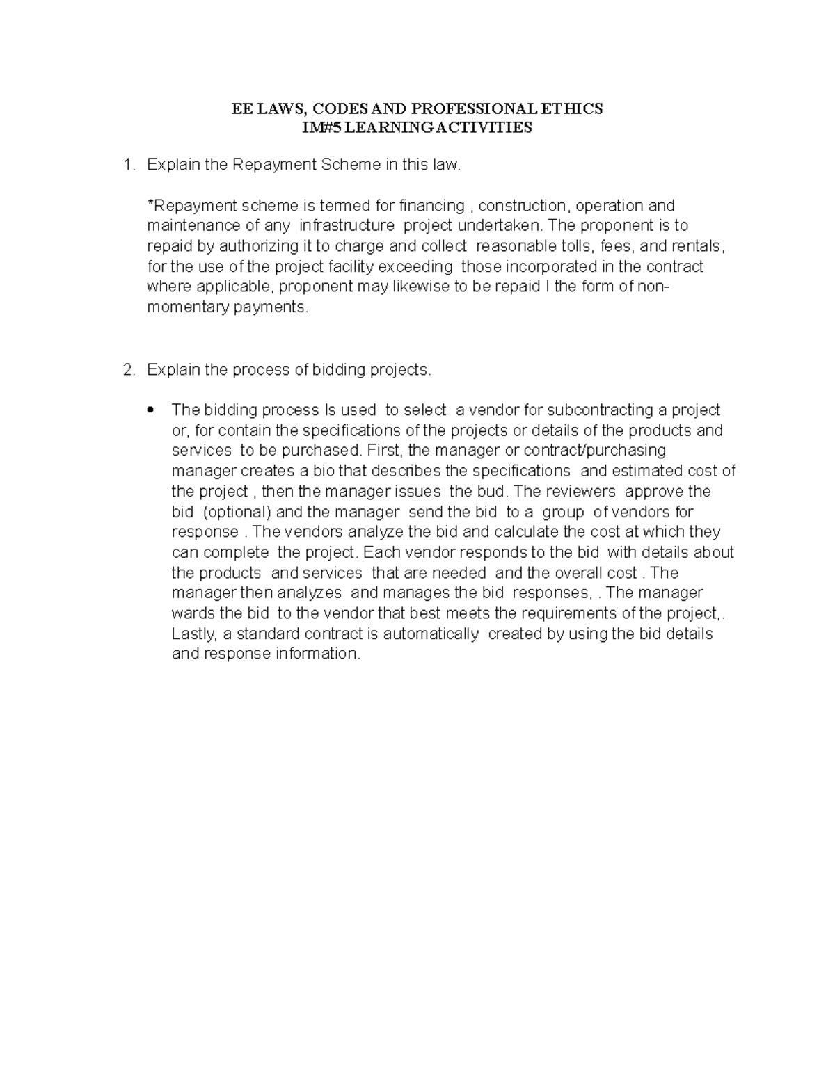 Eelawsim#5LEARNING ACTIVITIES - EE LAWS, CODES AND PROFESSIONAL ETHICS ...