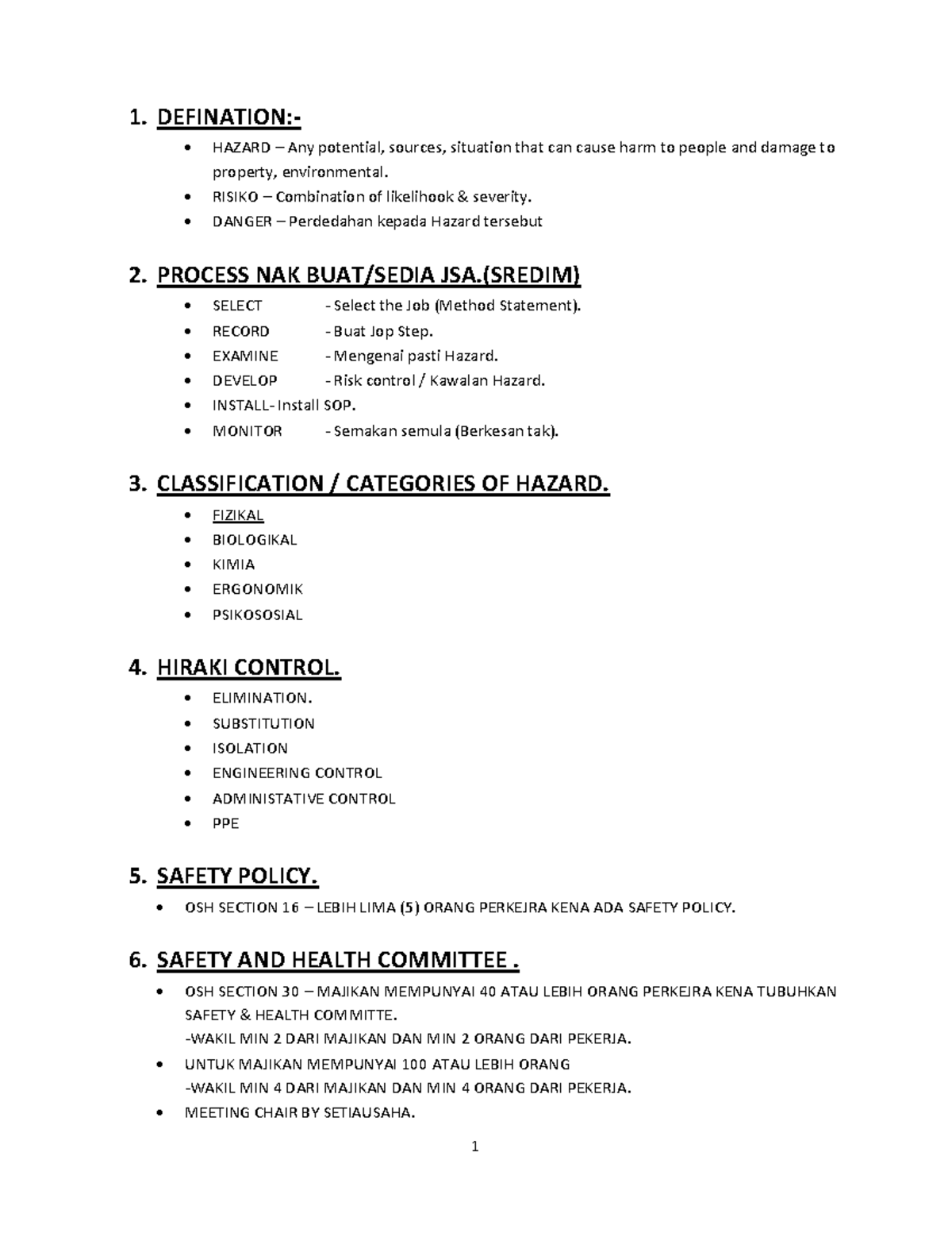 NOTA SSS - Notes on SSS - 1 1. DEFINATION:- HAZARD – Any potential ...