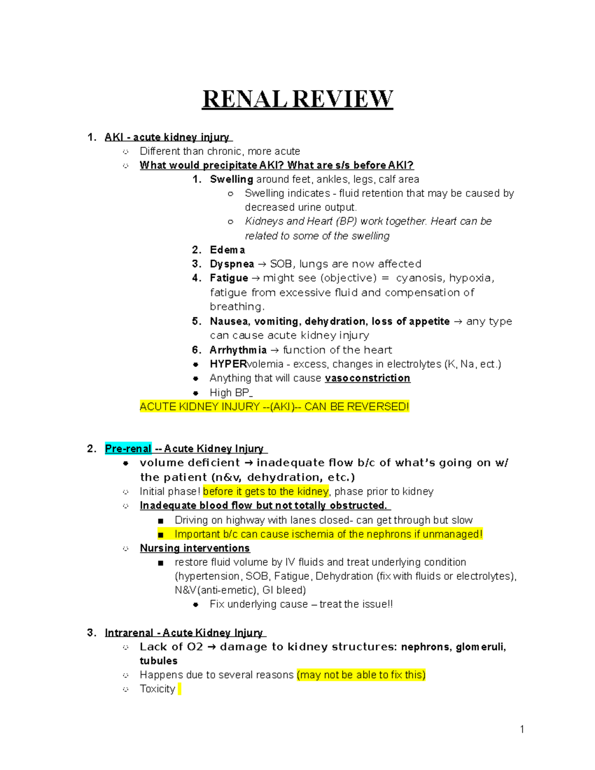 Adult Health II Renal Review has everything - RENAL REVIEW 1. AKI ...