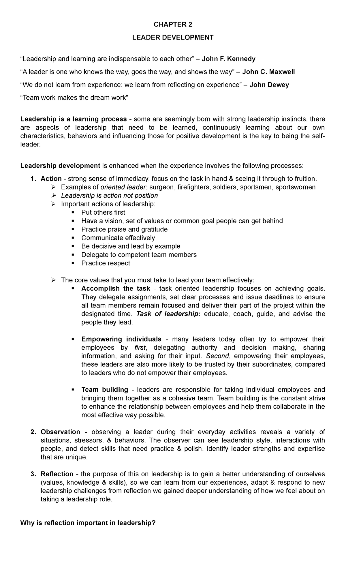Chapter 2 - Leader Development - CHAPTER 2 LEADER DEVELOPMENT ...