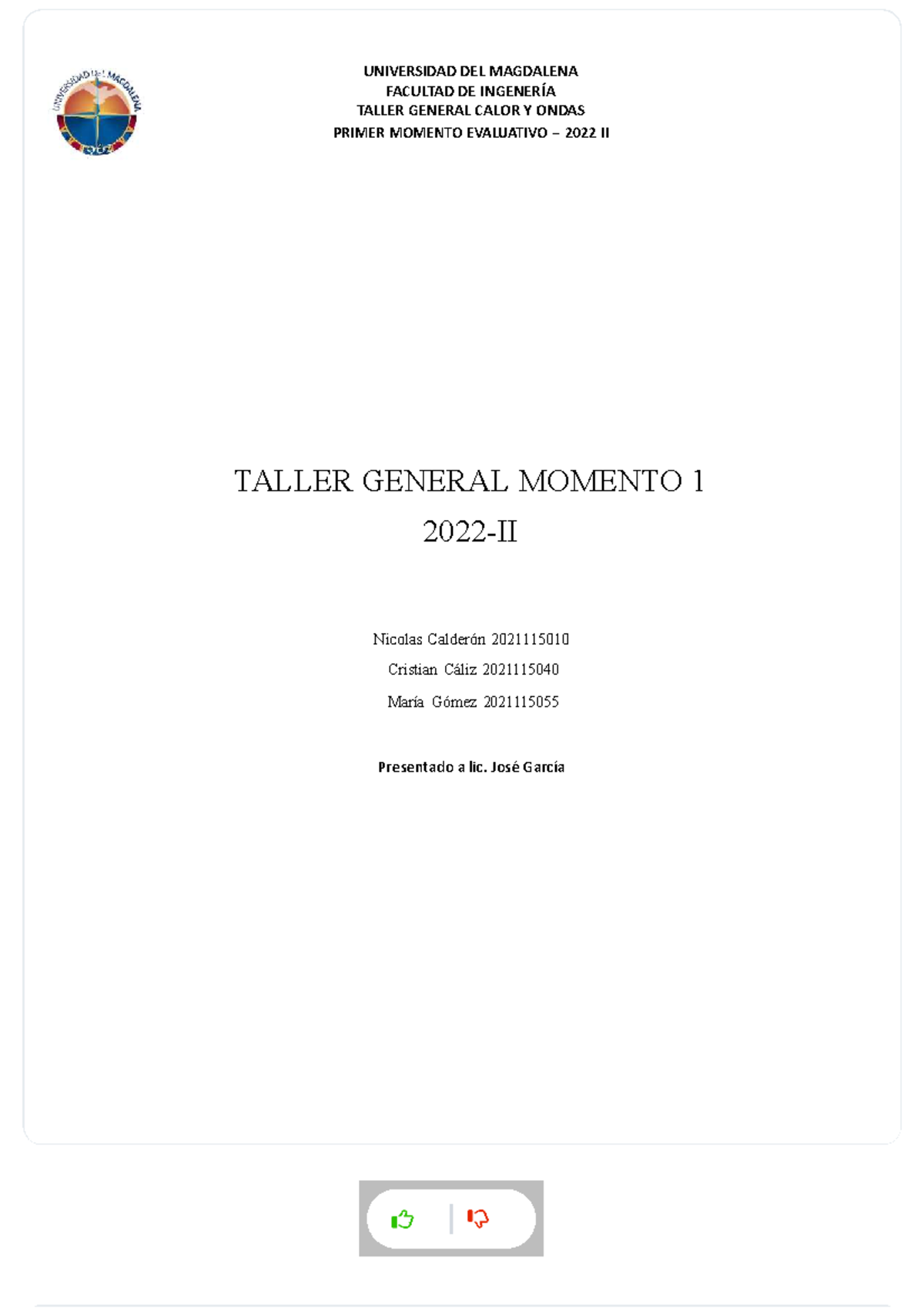 Taller-general-momento-1 compress - 0 0 FACULTAD DE INGENERÍA TALLER GENERAL CALOR Y ONDAS ...