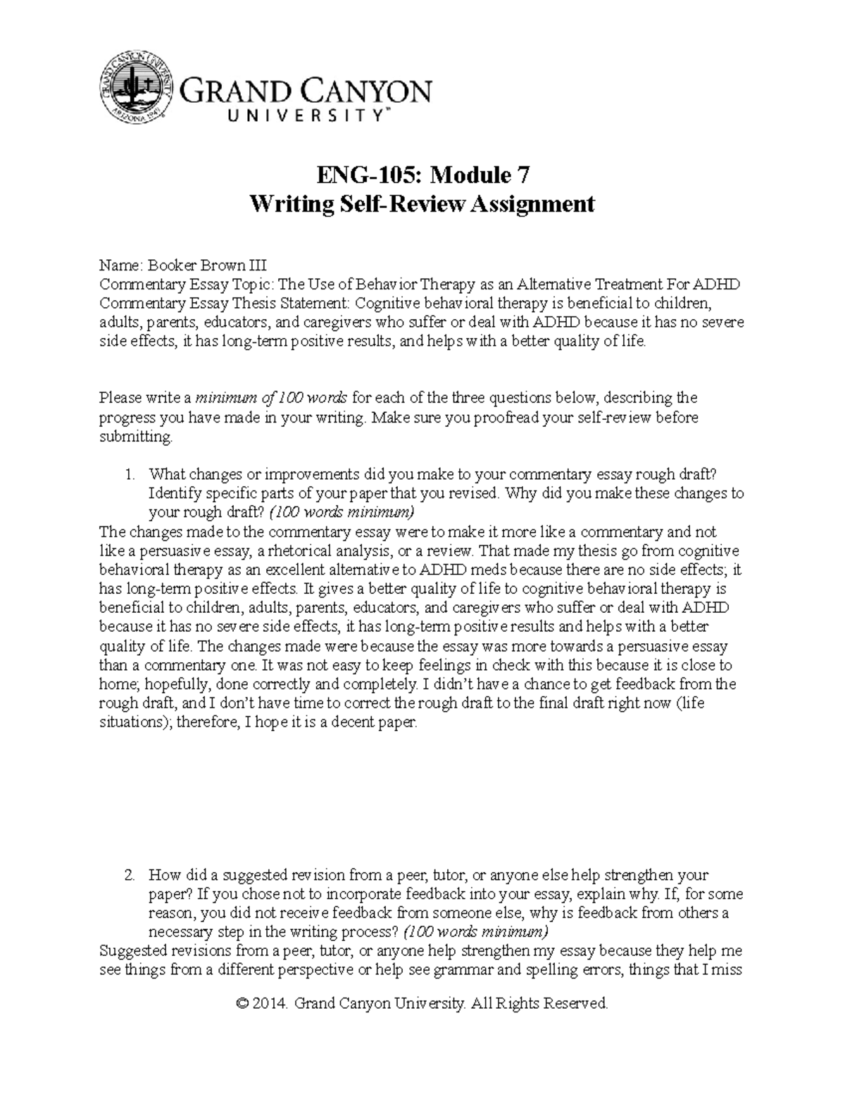 ENG105 Self Review Assignment - ENG-105: Module 7 Writing Self-Review ...
