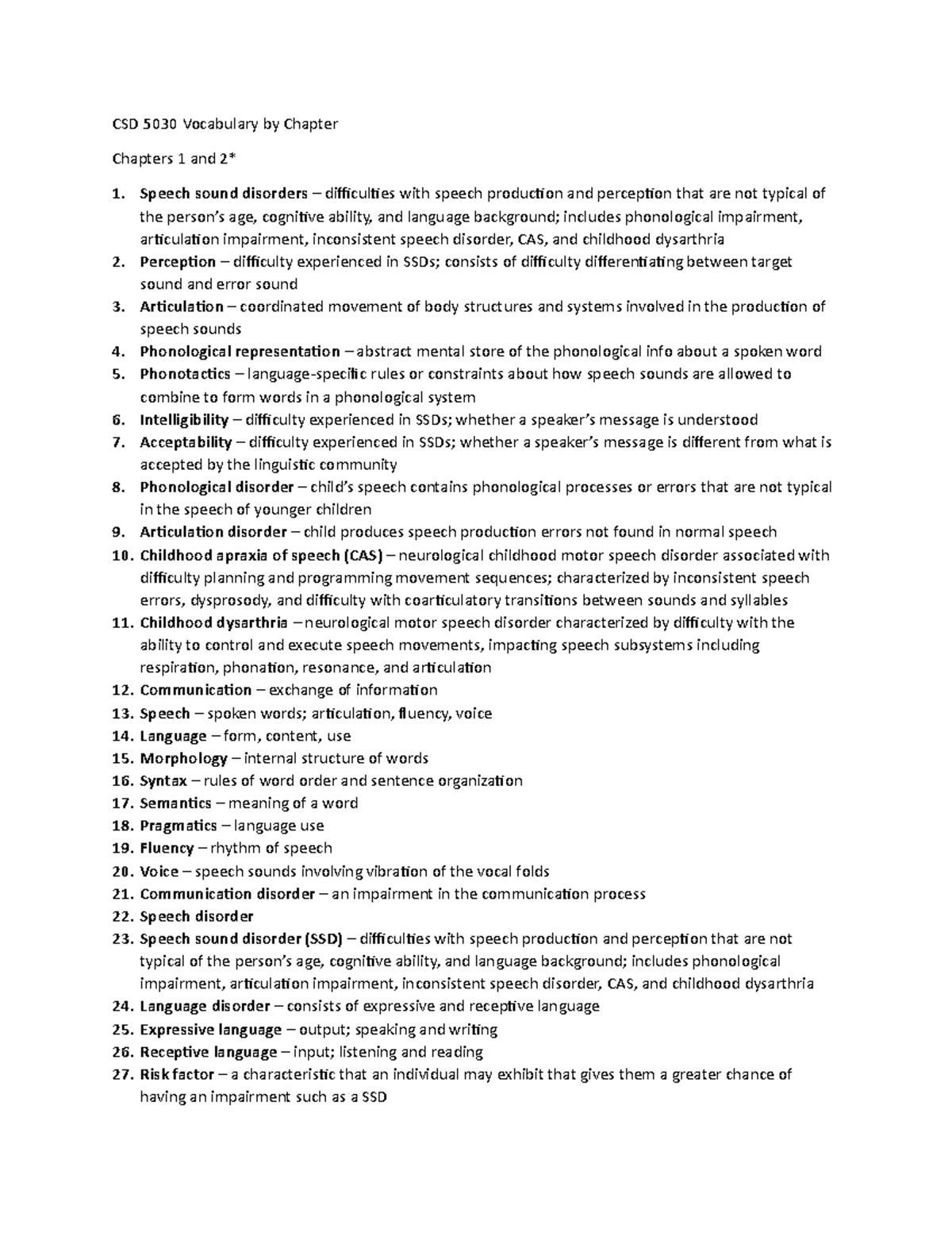 Chpt. 1-2 Vocab - study guide - CSD 5030 Vocabulary by Chapter Chapters ...