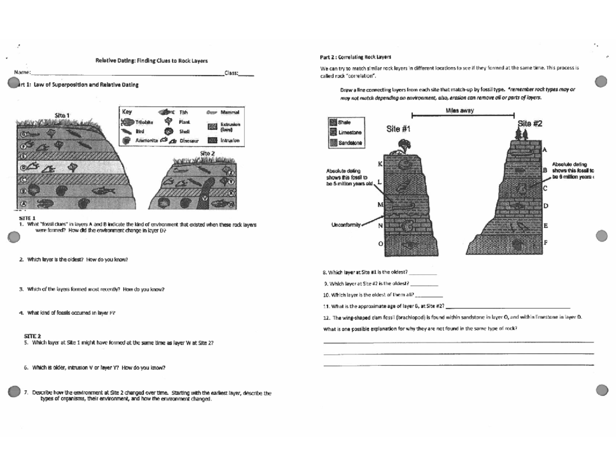 Relative Dating Finding Clues to Rock Layers wkst.pdf Schoology - CD ...