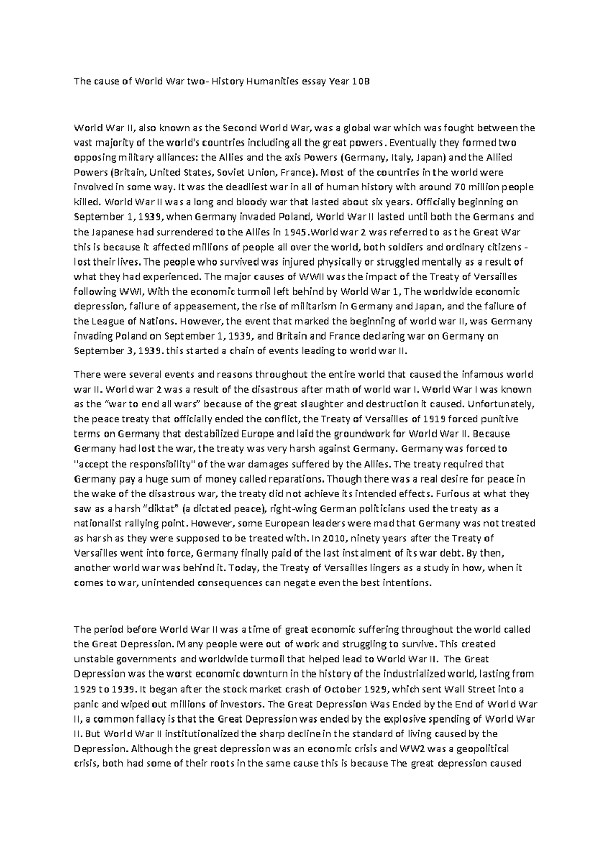 Sample Causes of WWII - The cause of World War two- History Humanities ...