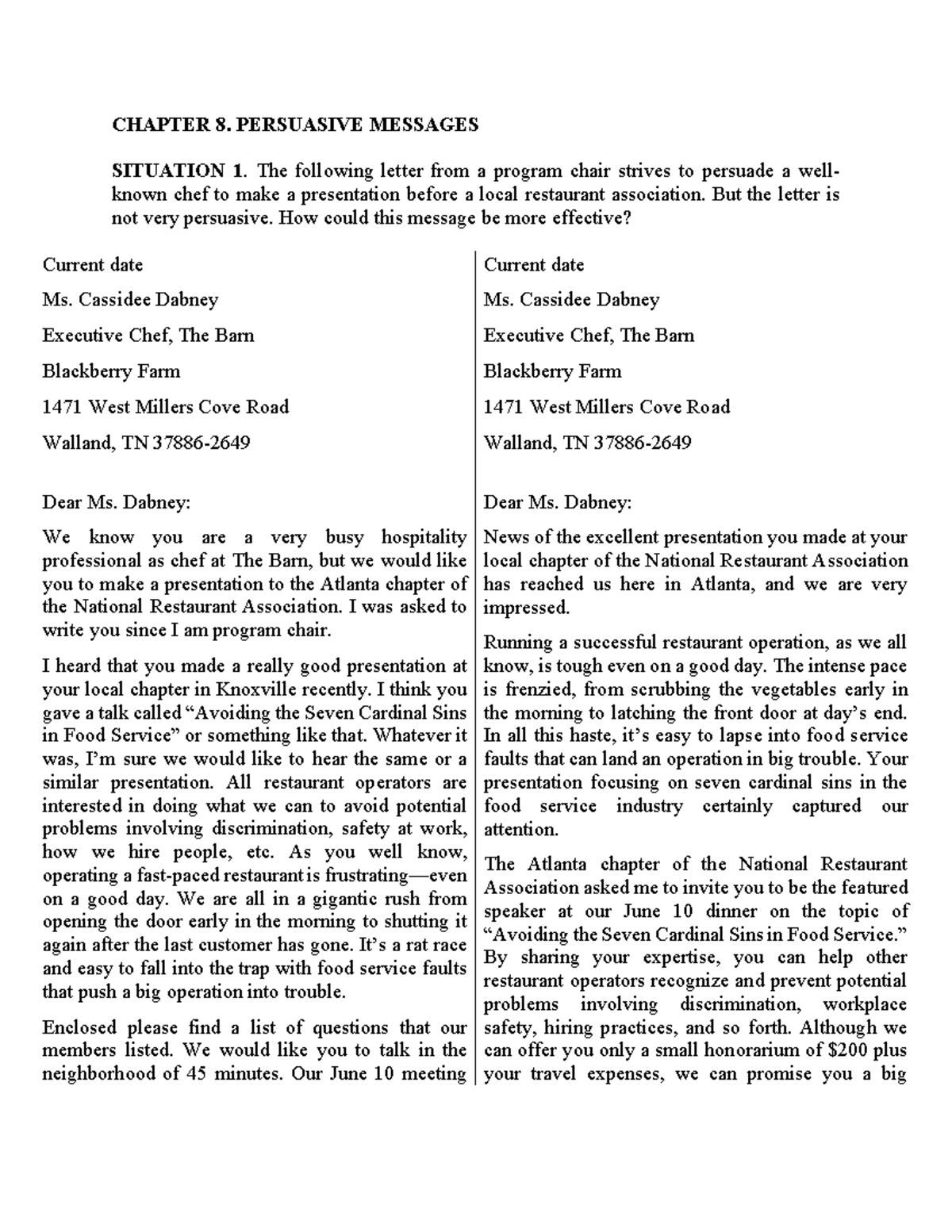 Chapter 8 Samples Key - CHAPTER 8. PERSUASIVE MESSAGES SITUATION 1. The ...